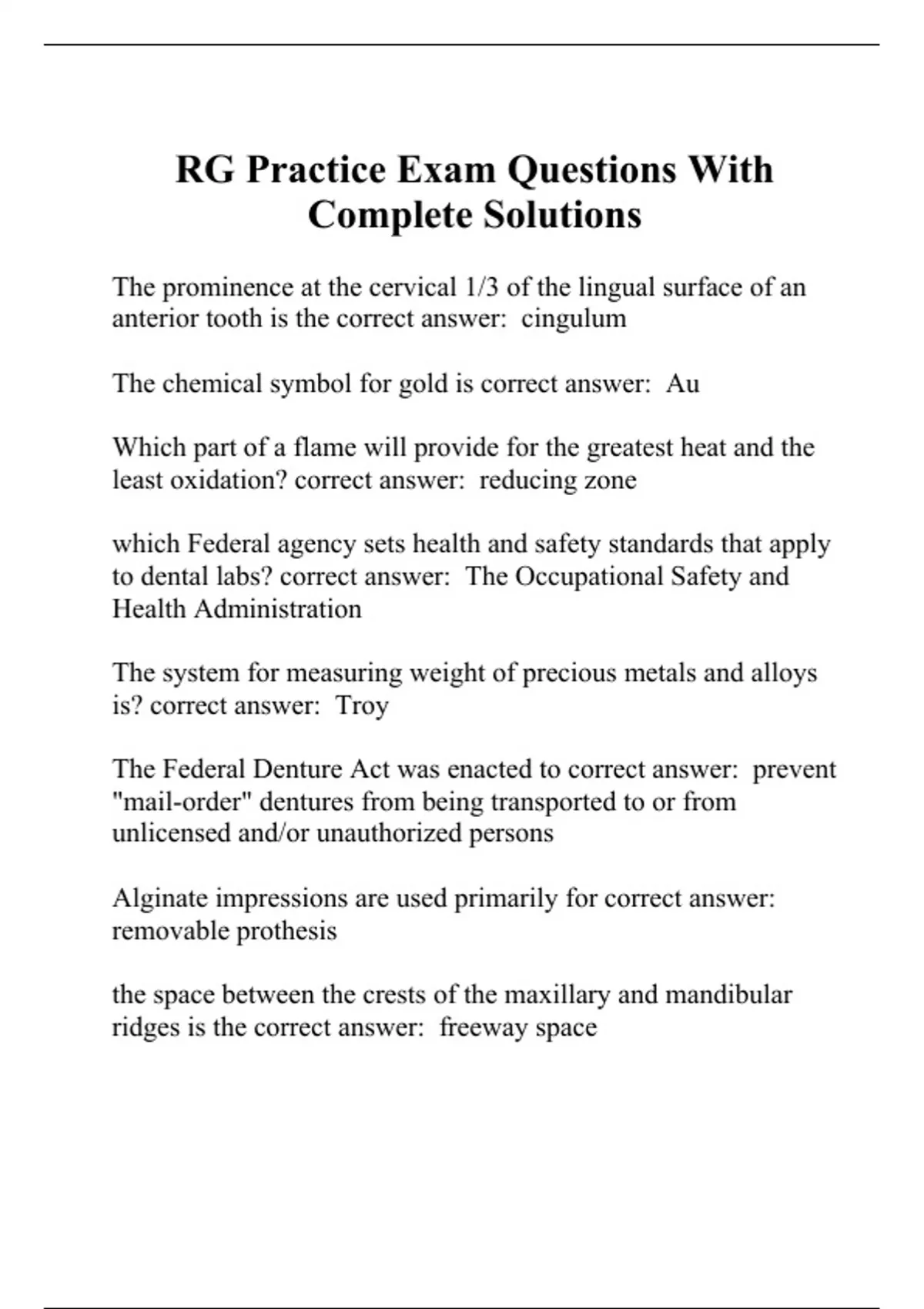 RG Practice Exam Questions With Complete Solutions - RG - Stuvia US