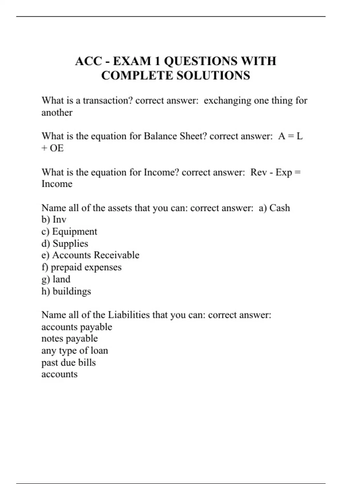 Acc Exam 1 Questions With Complete Solutions Acc Stuvia Us