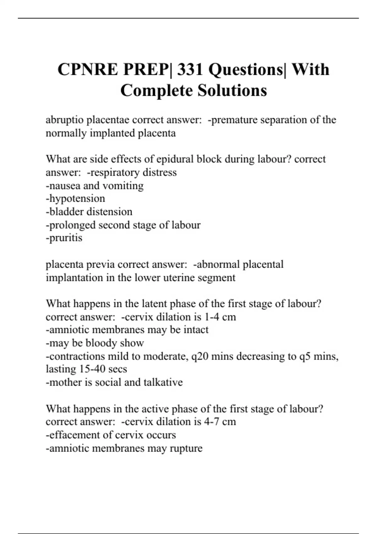 CPNRE PREP| 331 Questions| With Complete Solutions - CPNRE - Stuvia US