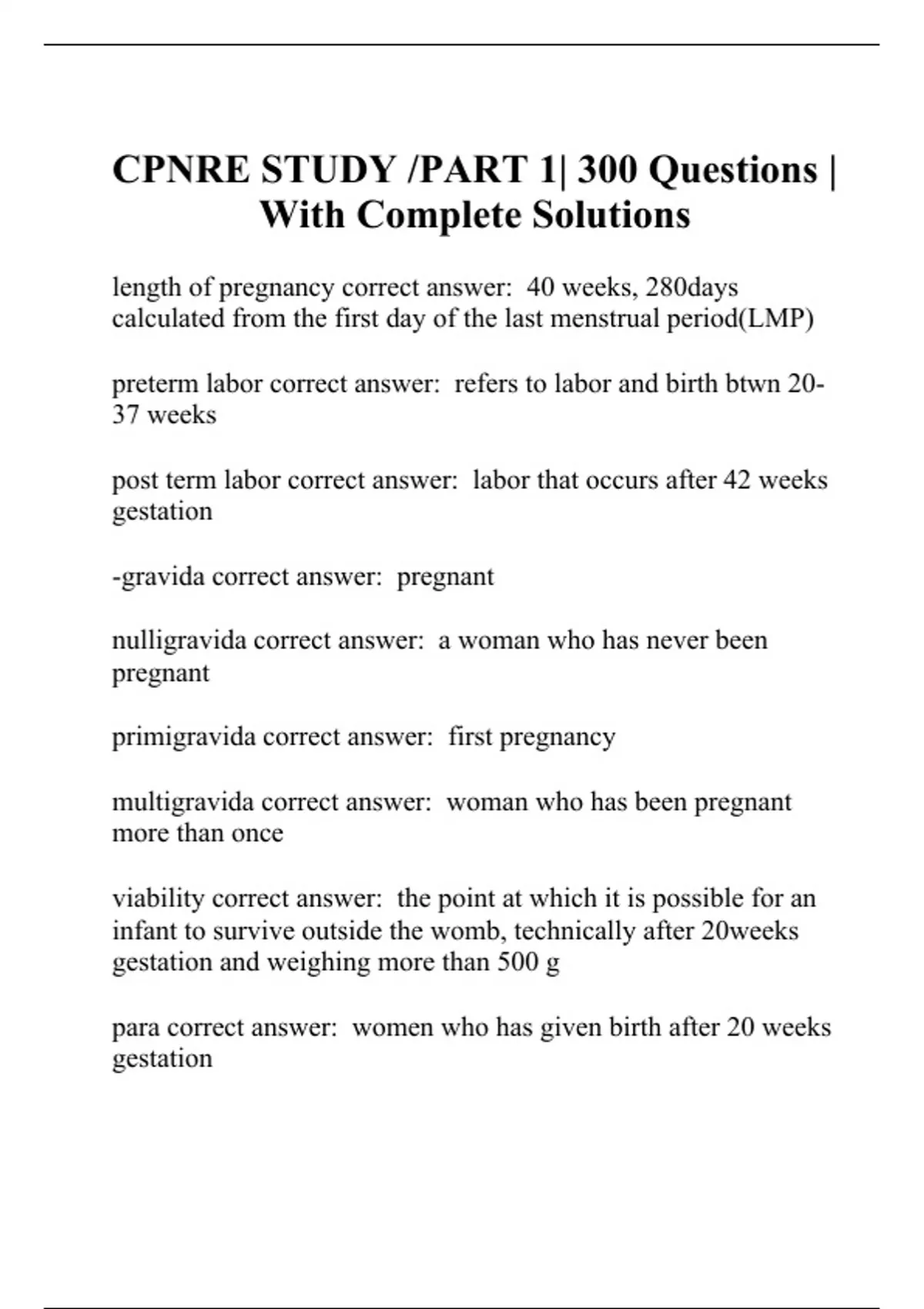 CPNRE STUDY /PART 1| 300 Questions | With Complete Solutions - CPNRE ...