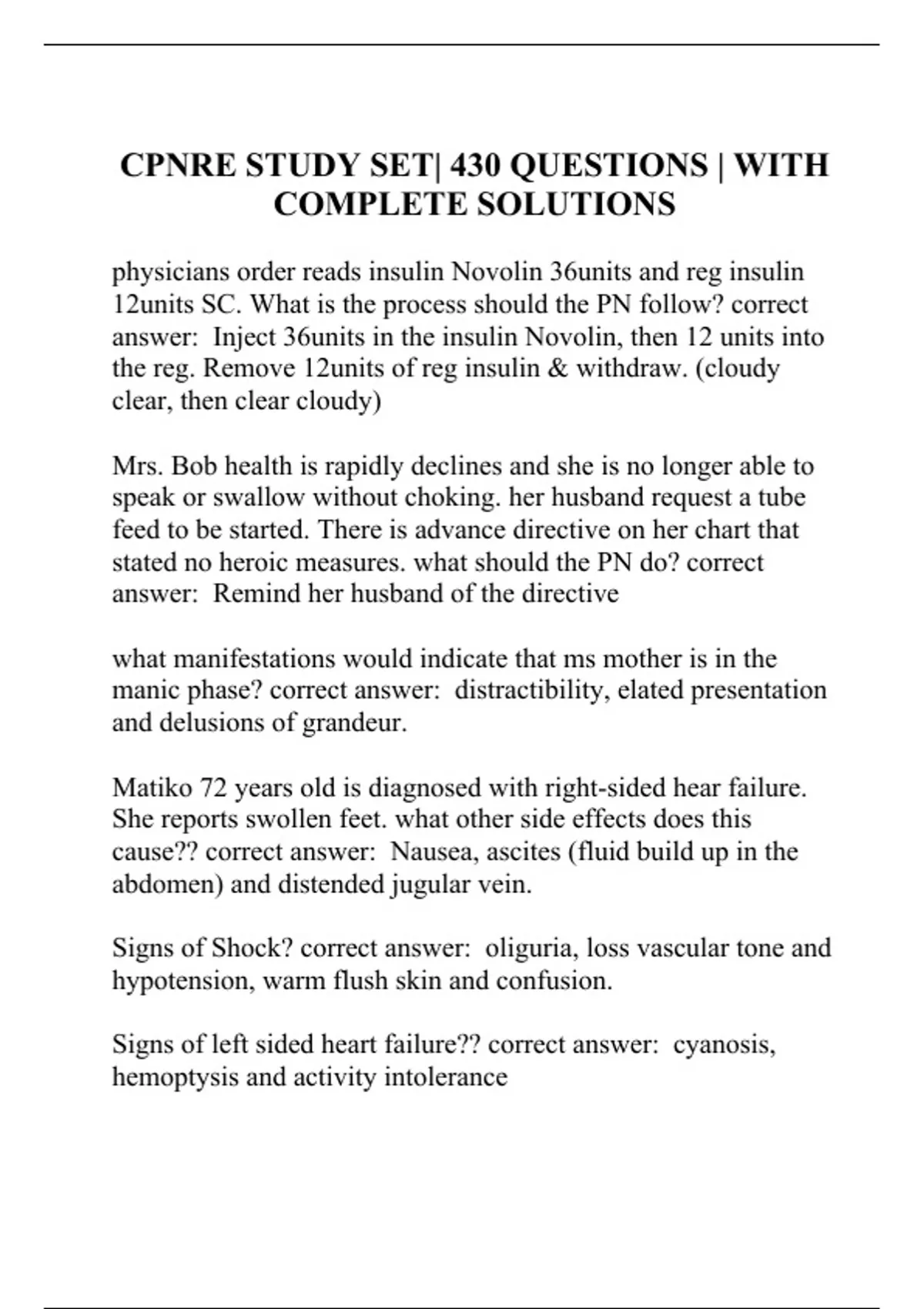 CPNRE STUDY SET| 430 QUESTIONS | WITH COMPLETE SOLUTIONS - CPNRE ...