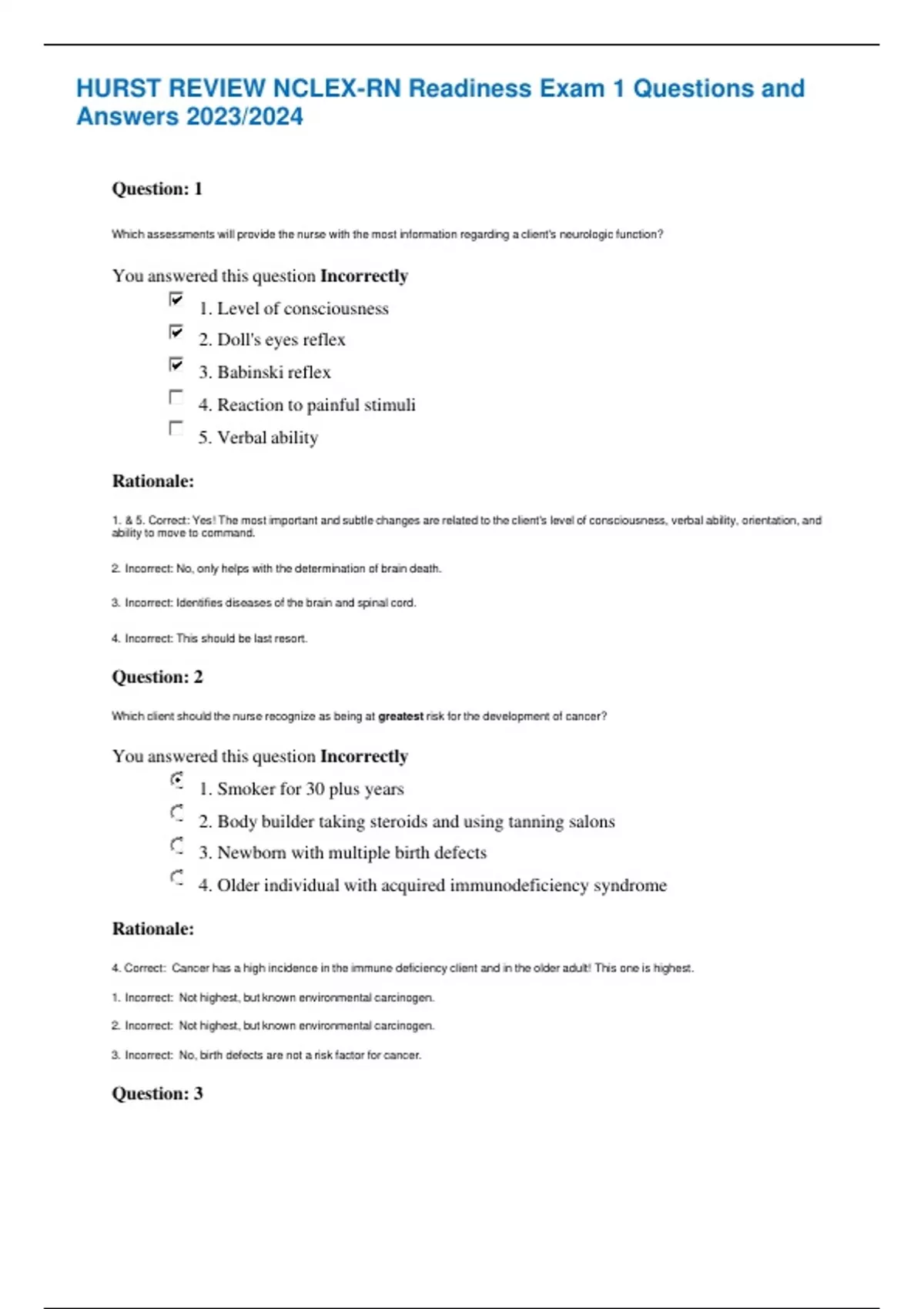 HURST REVIEW NCLEX-RN Readiness Exam 1 Questions and Answers 2023/2024 ...
