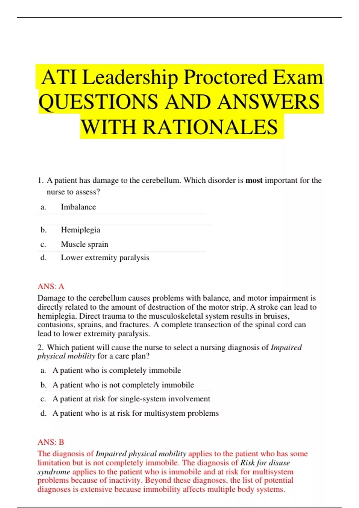 ATI LEADERSHIP PROCTORED COMBINED SETS - Stuvia US