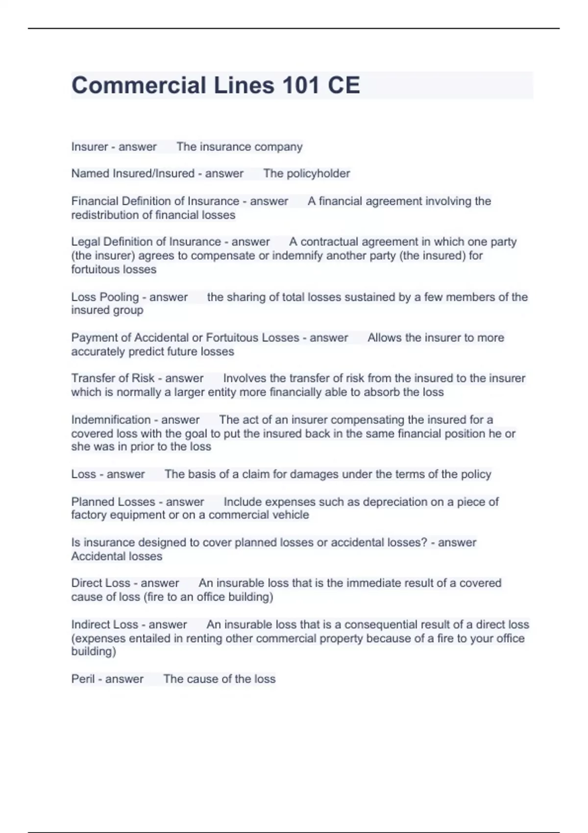 Commercial Lines 101 CE Questions and Answers fully solved 2023 - WebCE ...