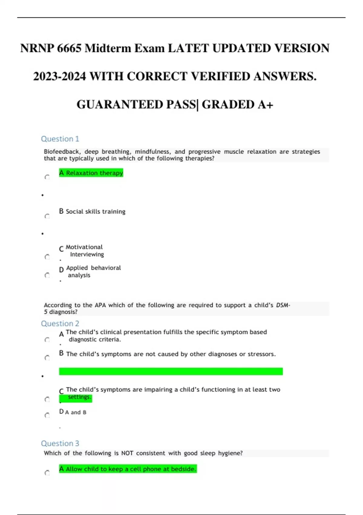NRNP 6665 Midterm Exam LATET UPDATED VERSION WITH CORRECT VERIFIED ...