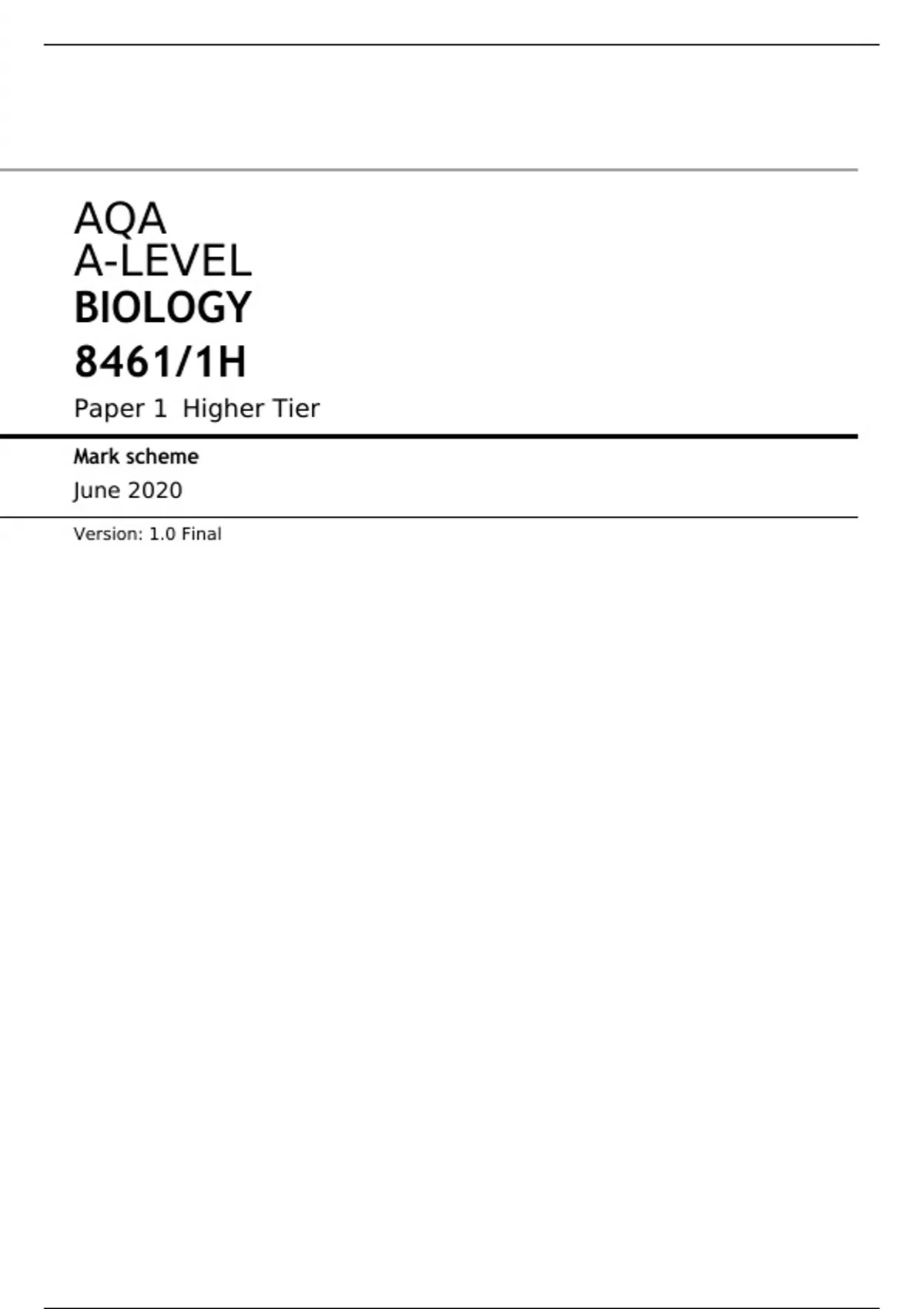 AQA A-LEVEL BIOLOGY 8461/1H Paper 1 Higher Tier - BIOLOGY - Stuvia US