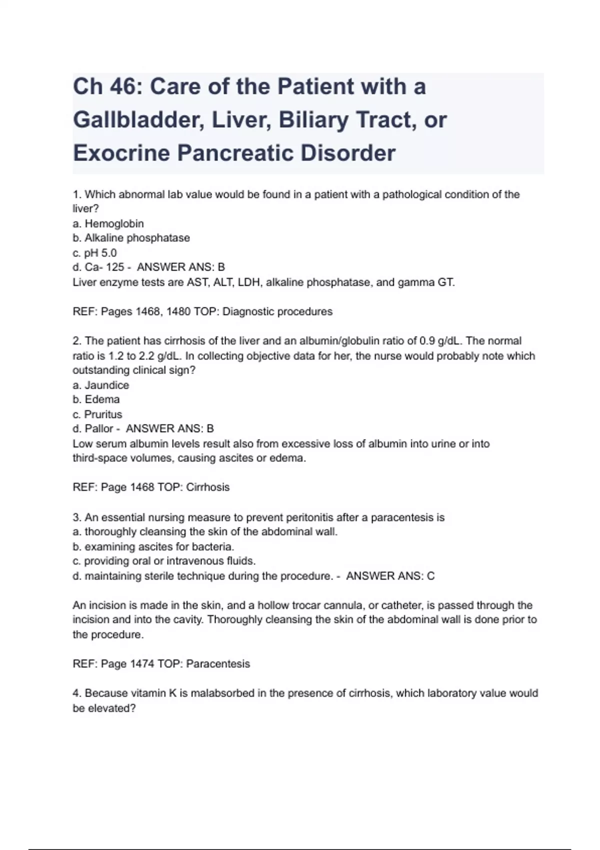Ch 46: Care of the Patient with a Gallbladder, Liver, Biliary Tract, or ...
