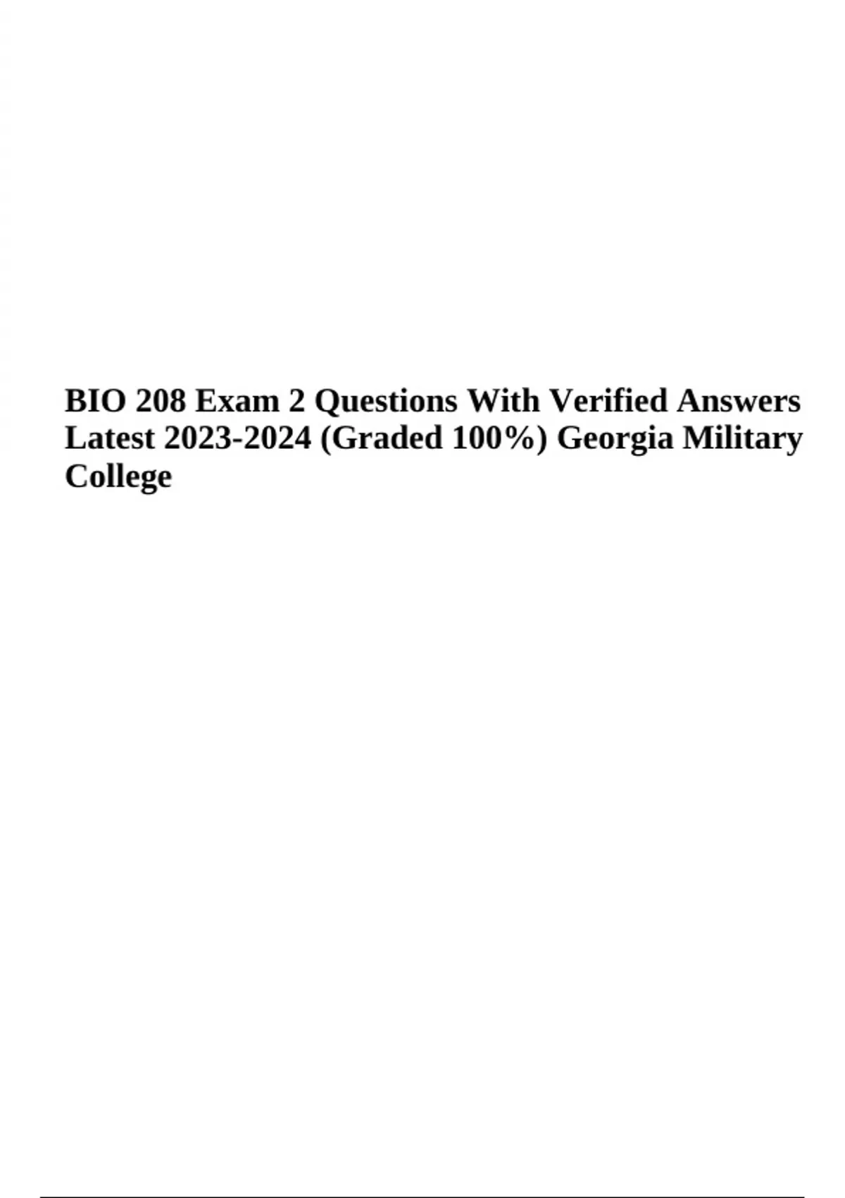 BIO 208 Exam Questions With Verified Answers Latest 2023/2024 Graded ...