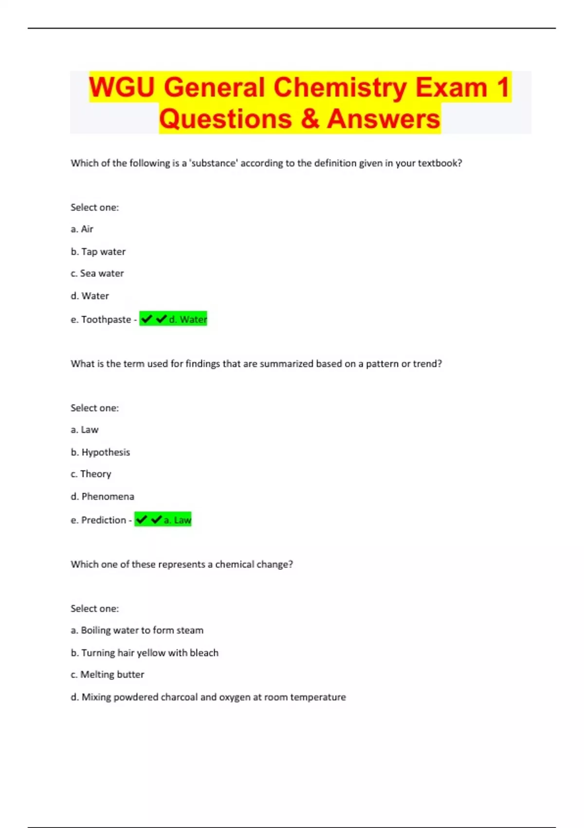 WGU General Chemistry Exam 1 Questions & Answers | Latest 2023/24 ...