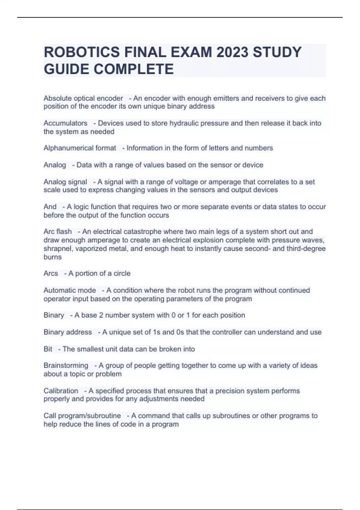 ROBOTICS FINAL EXAM 2023 STUDY GUIDE COMPLETE - Robotics - Stuvia US