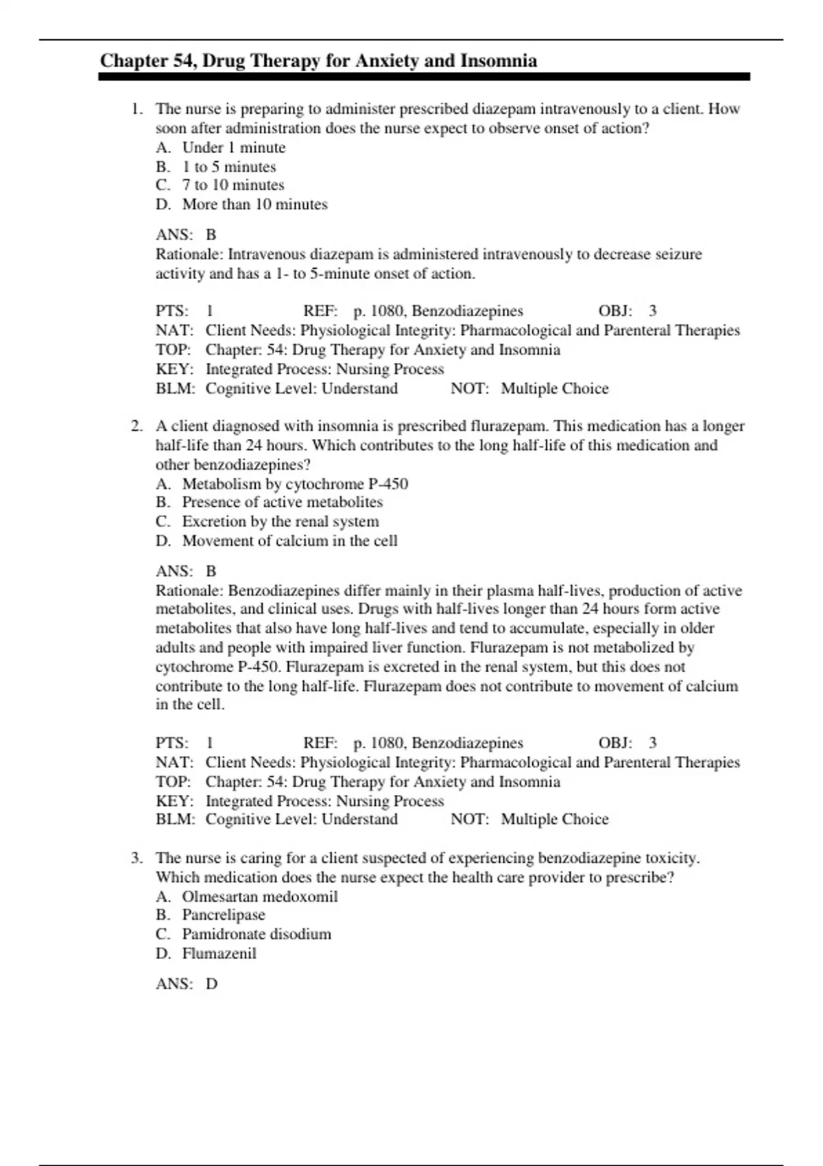 Chapter 54: Drug Therapy for Anxiety and Insomnia Test Bank For Abrams ...
