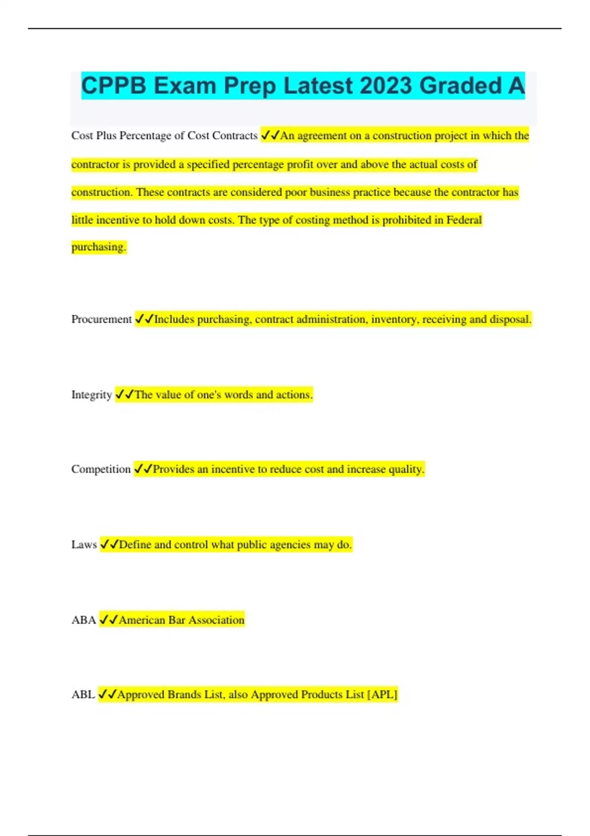 Cppb Bundled Exams Questions And Answers Latest Versions Updated 2023 2024 With Certified