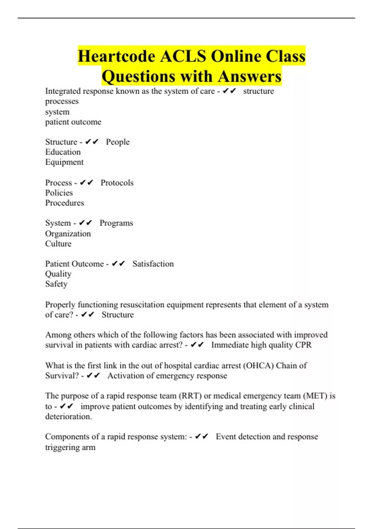 Heartcode ACLS Online Class Questions with Answers - Heartcode ACLS ...