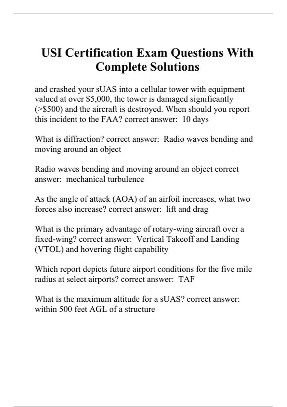 USI Certification Exam Questions With Complete Solutions - USI Safety ...