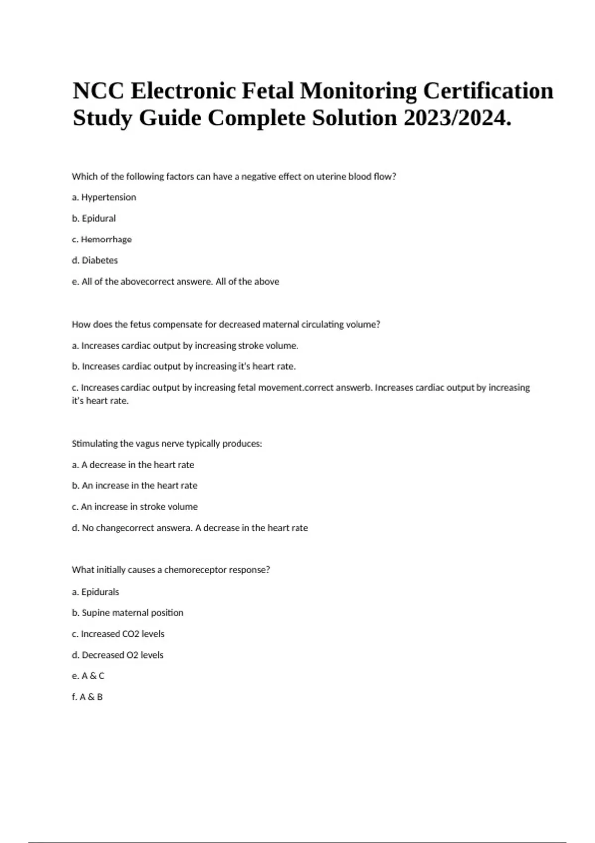 NCC Electronic Fetal Monitoring Certification Study Guide Complete ...