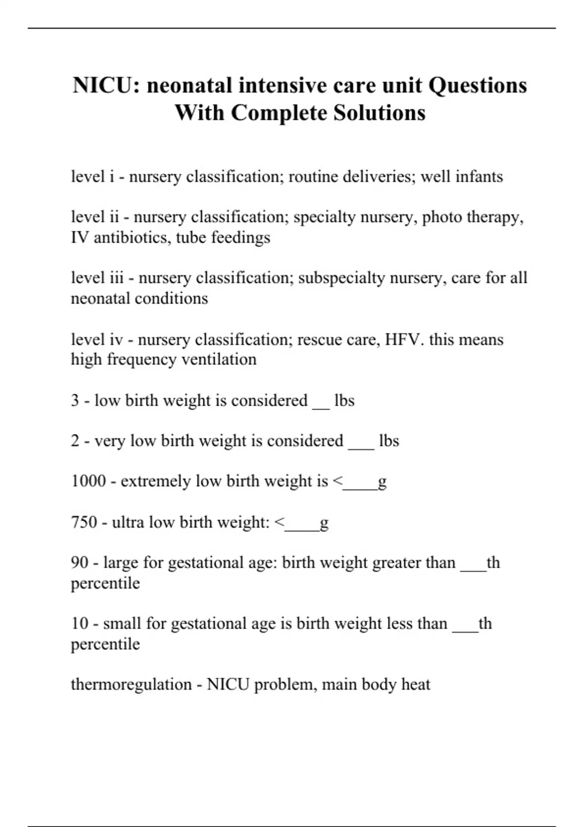 NICU: neonatal intensive care unit Questions With Complete Solutions ...