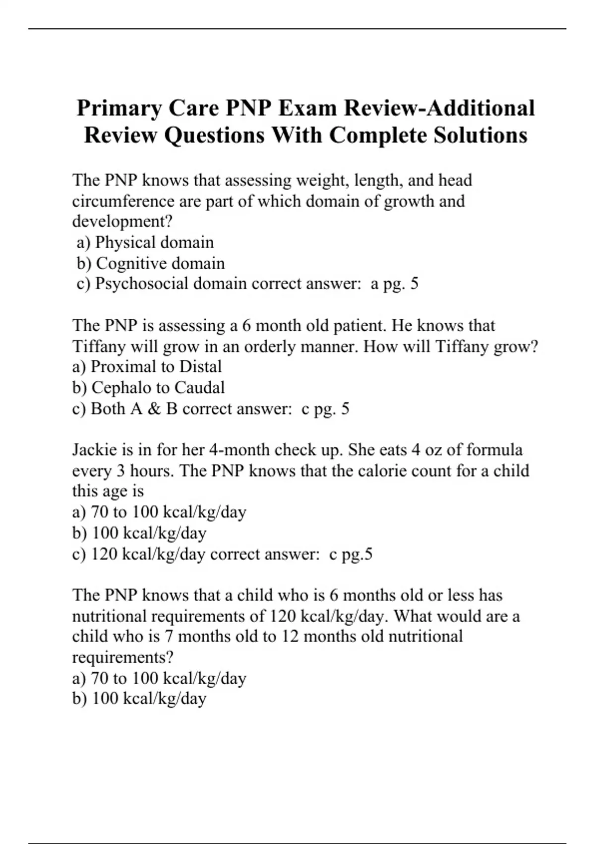 Primary Care PNP Exam Review-Additional Review Questions With Complete ...