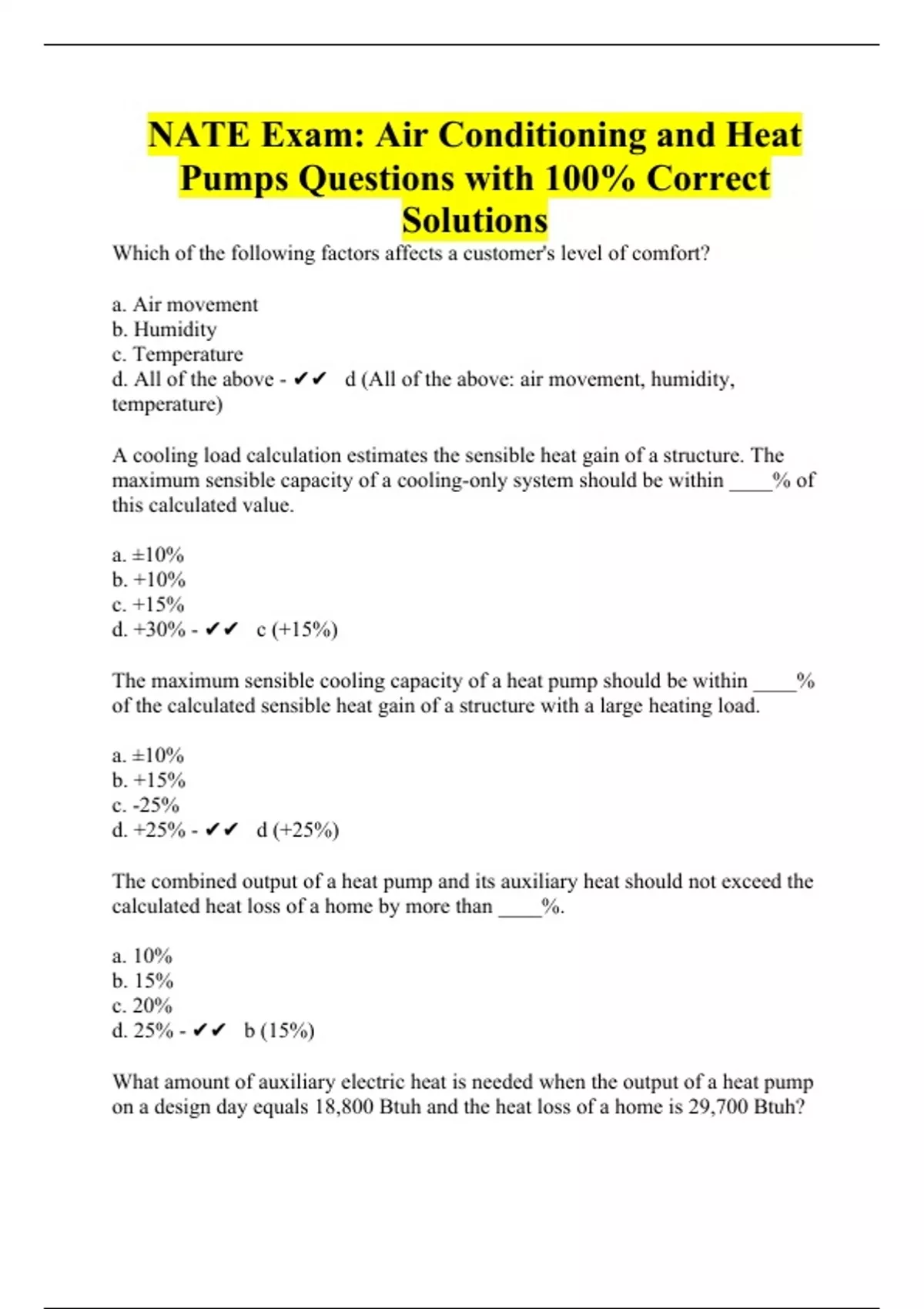 NATE Exam: Air Conditioning and Heat Pumps Questions with 100% Correct ...