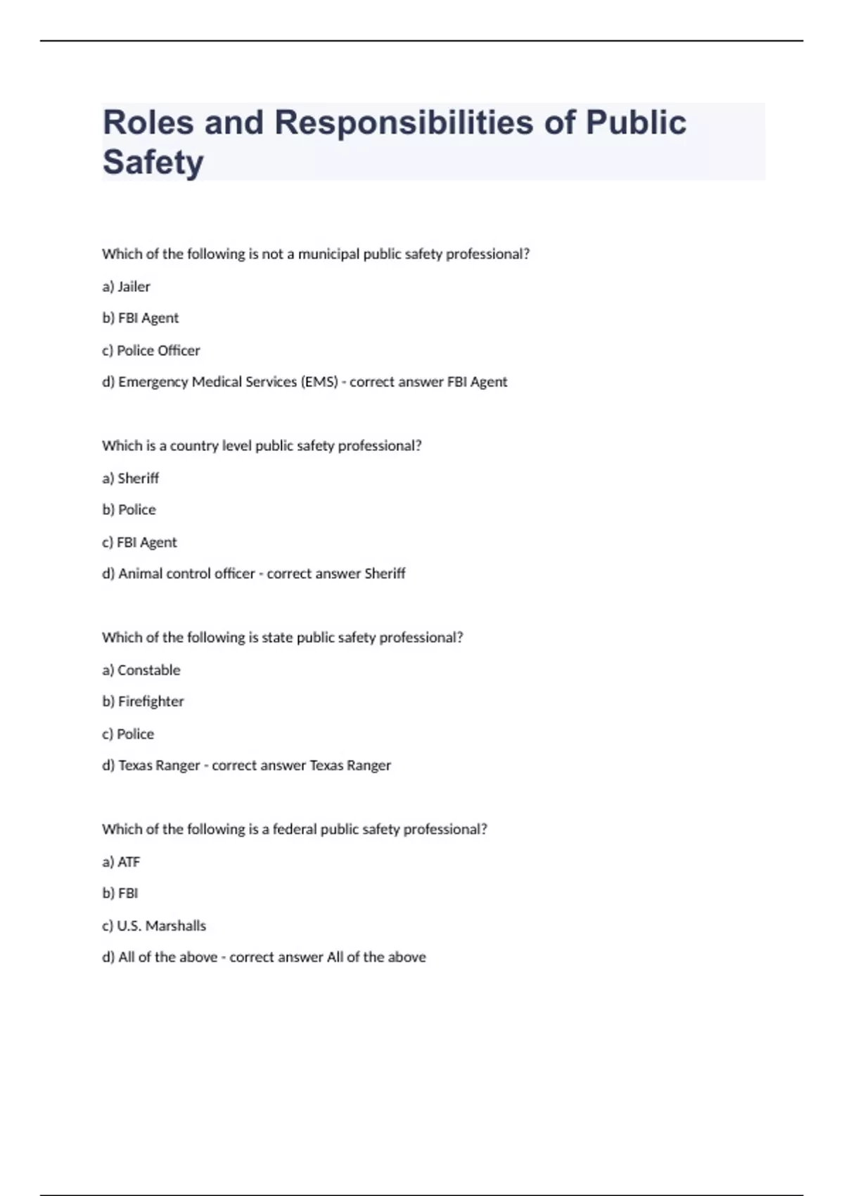 Roles and Responsibilities of Public Safety fully solved 2023 - PUBLIC ...