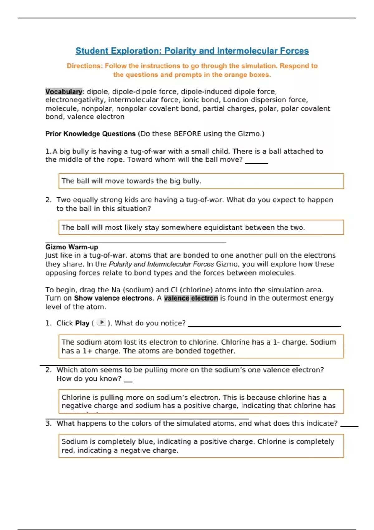 Student Exploration Polarity And Intermolecular Forces Questions With Student Exploration Polarity And Intermolecular Forces Questions With