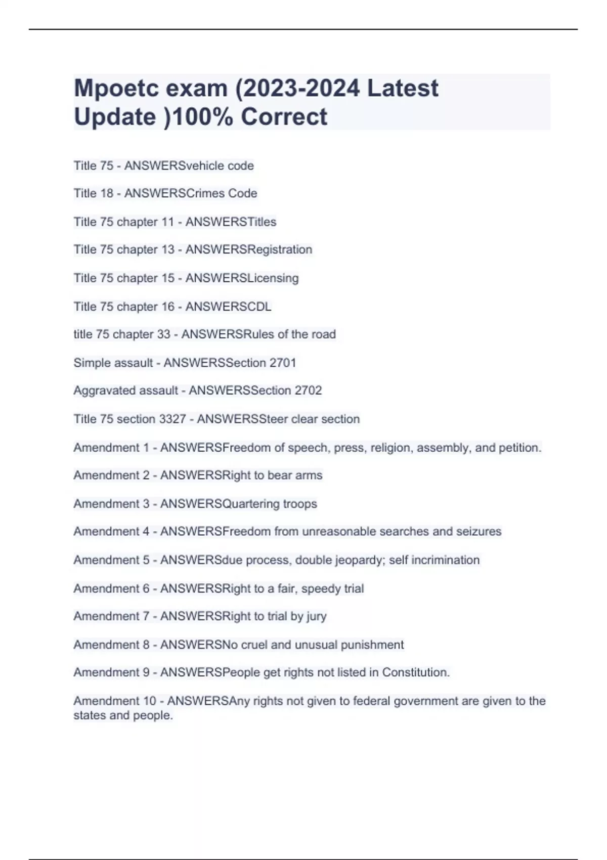 Mpoetc exam ( Latest Update )100% Correct - MPOETC - Stuvia US
