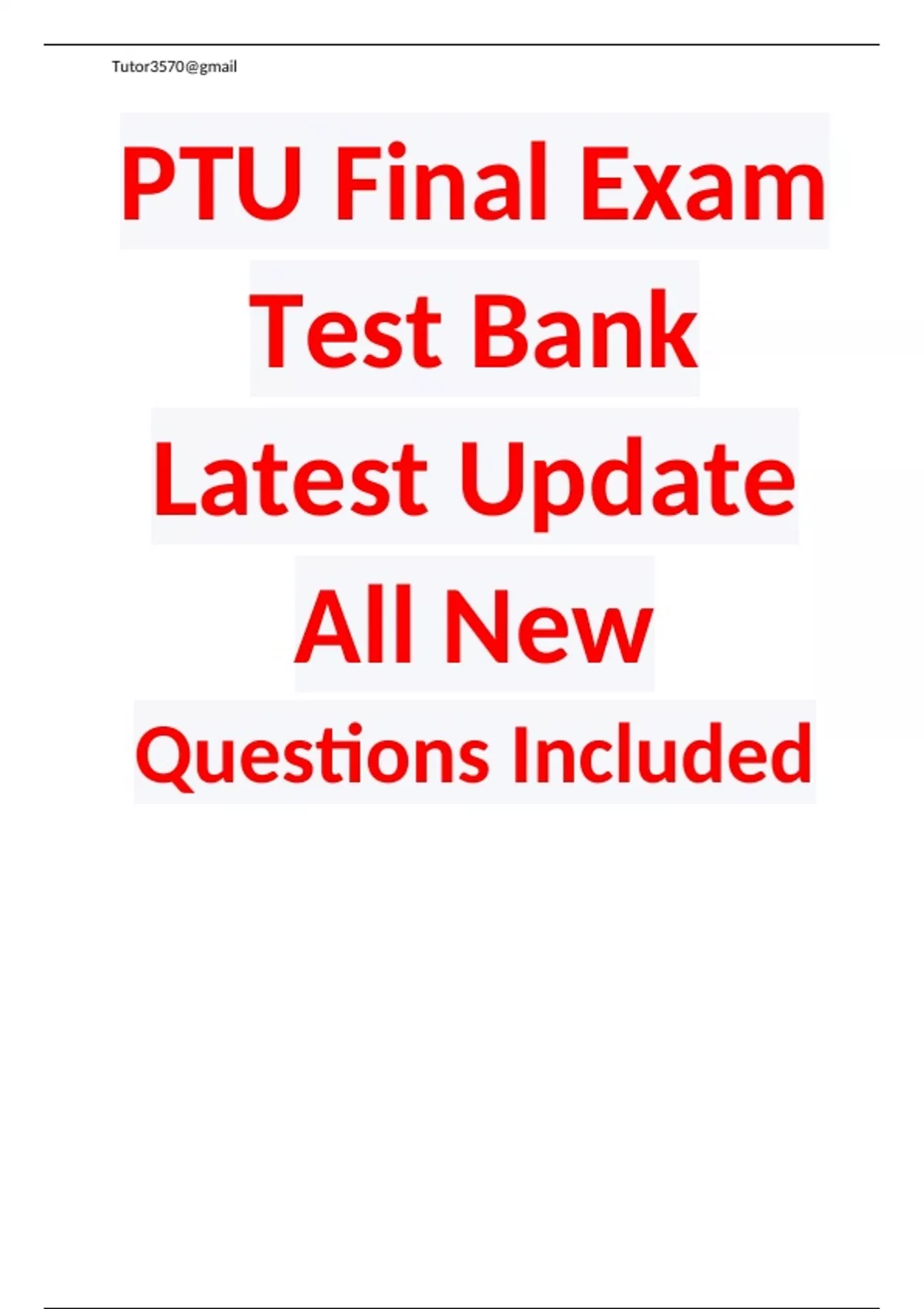 PTU Final Exam Test Bank Latest Update 2023/2024 All New Questions ...