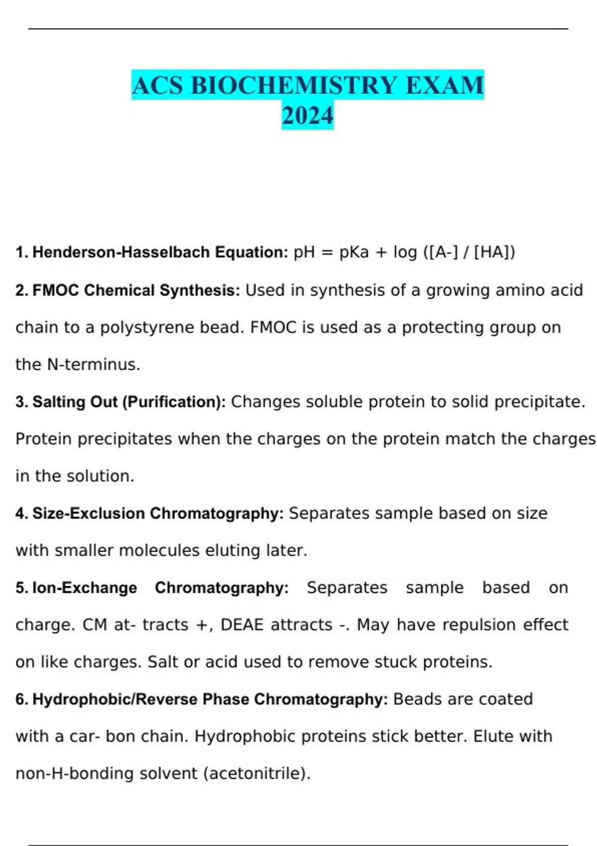 ACS BIOCHEMISTRY EXAM 2024 - ACS BIOCHM 2024 - Stuvia US