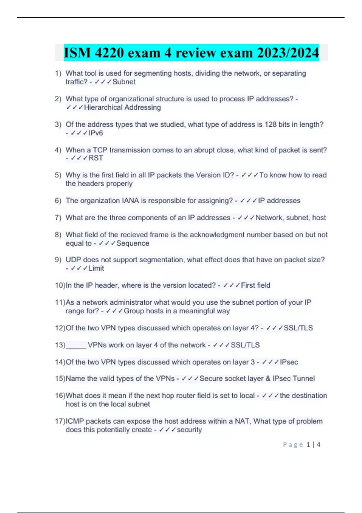 ISM 4220 exam 4 review exam 2023/2024 - ISM 4220 - Stuvia US