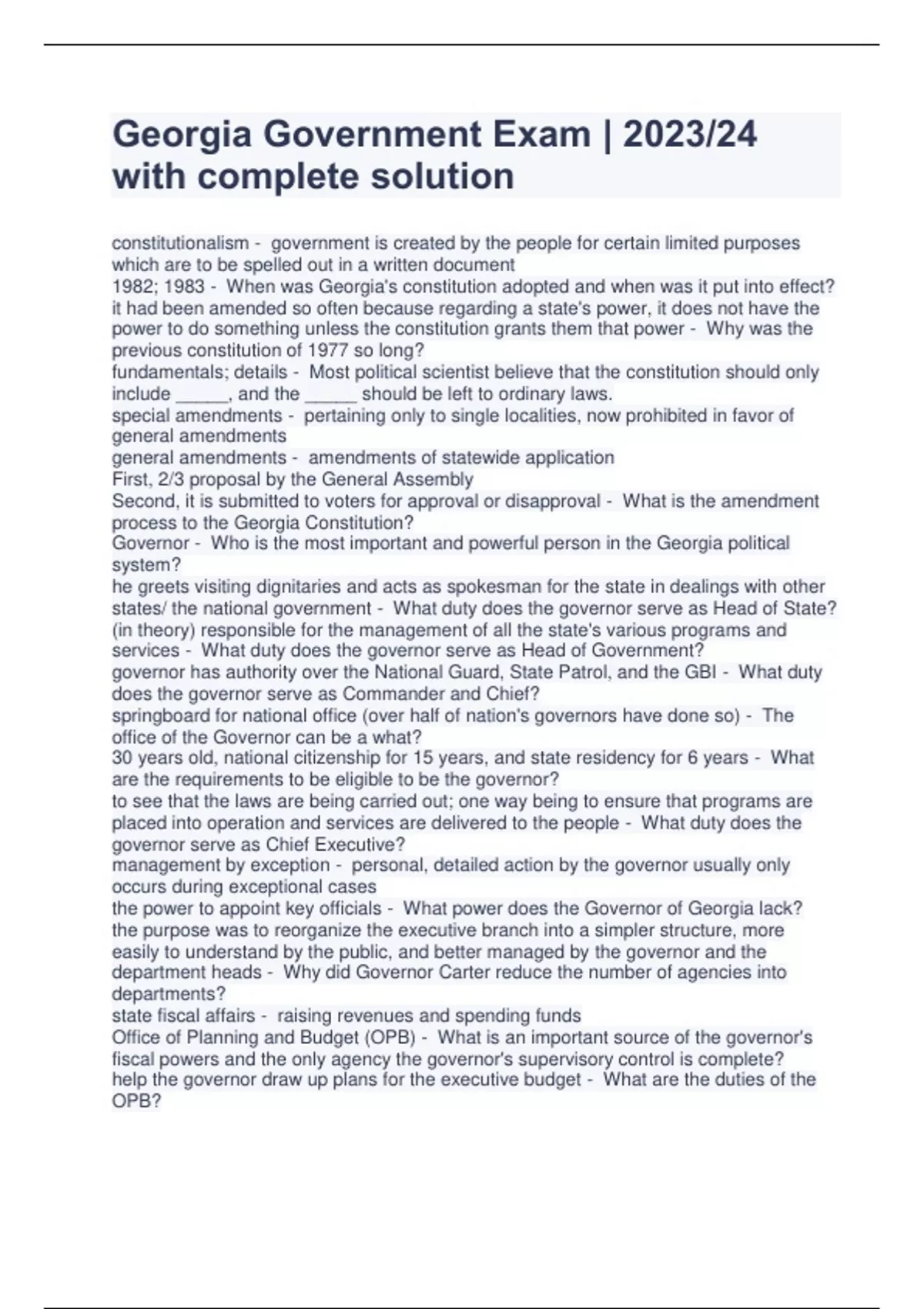 Georgia Government Exam | 2023/24 with complete solution - Georgia Government - Stuvia US