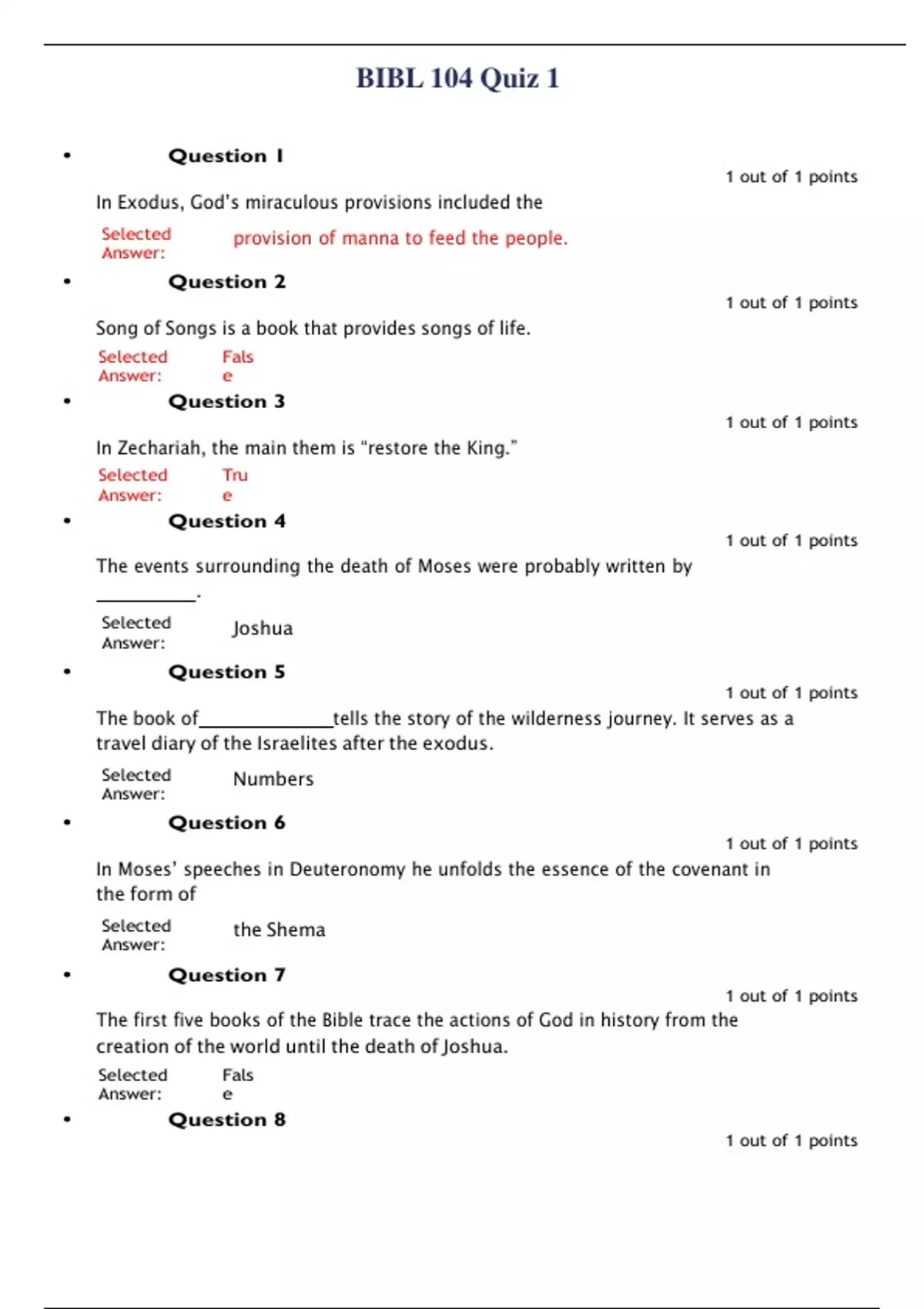 NURS 4221 BIBL 104 Quiz 1 (4 Versions - NURS 4221 - Stuvia US