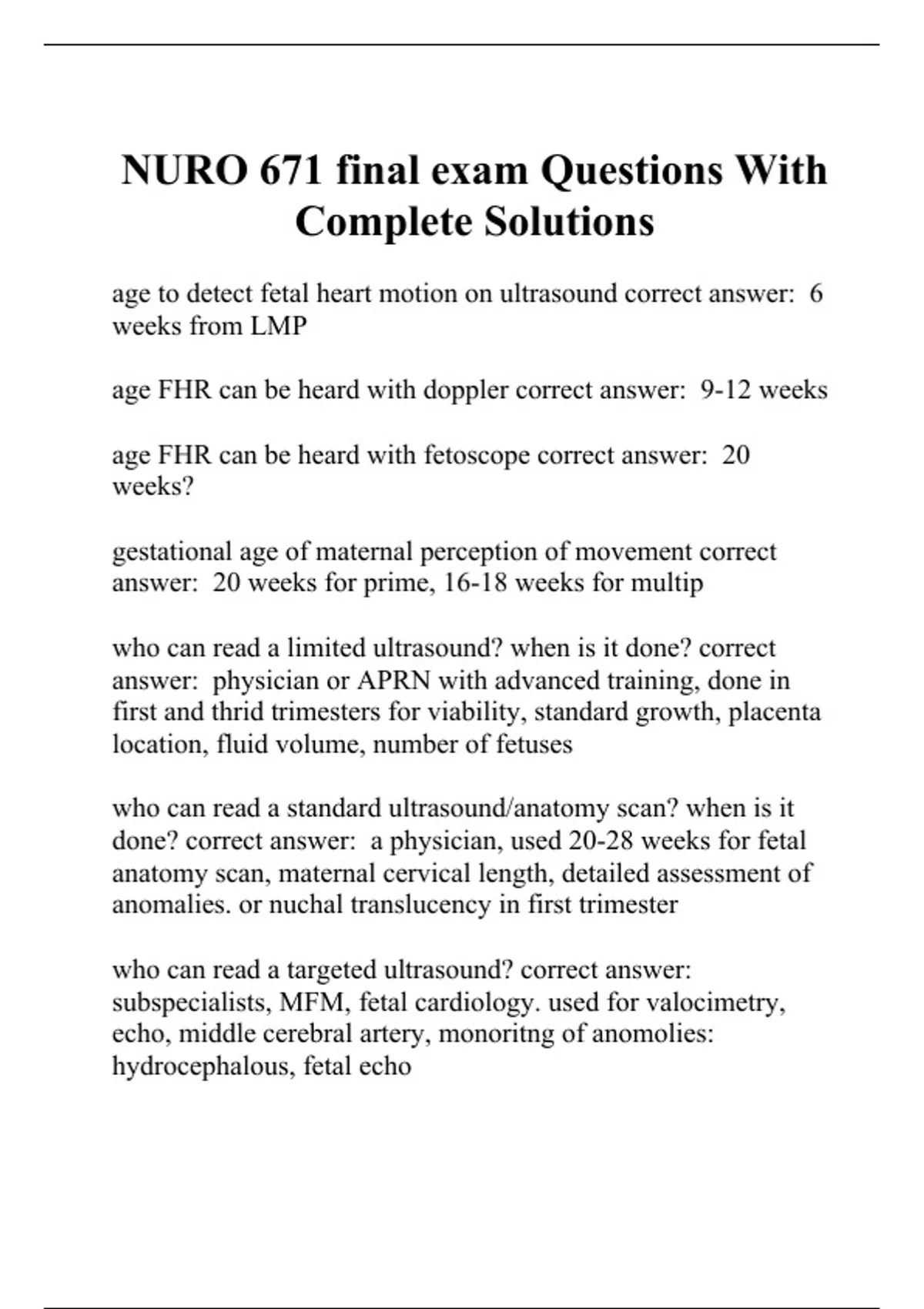 NURO 671 final exam Questions With Complete Solutions - NURO 671 - Stuvia US