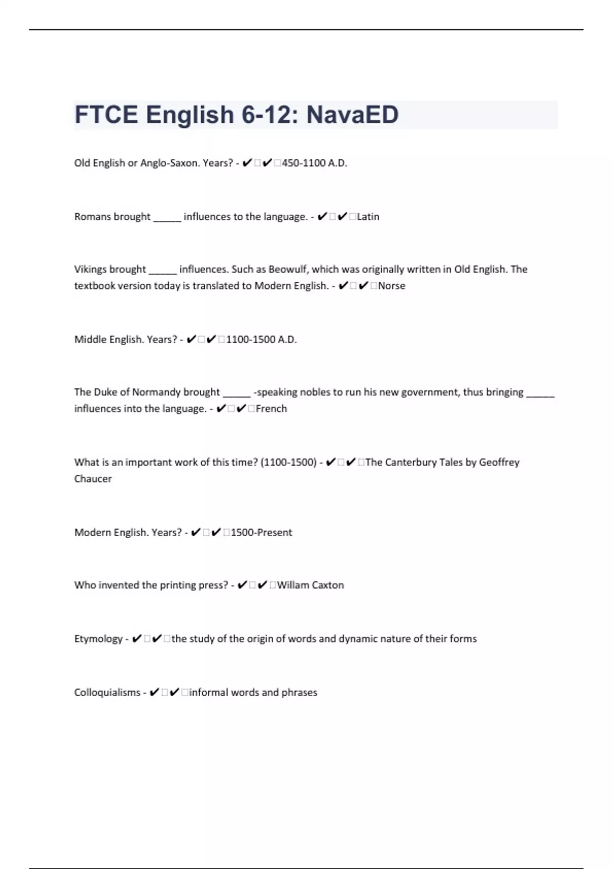 NavaED FTCE English 6-12 |169 Questions with 100% Correct Answers ...