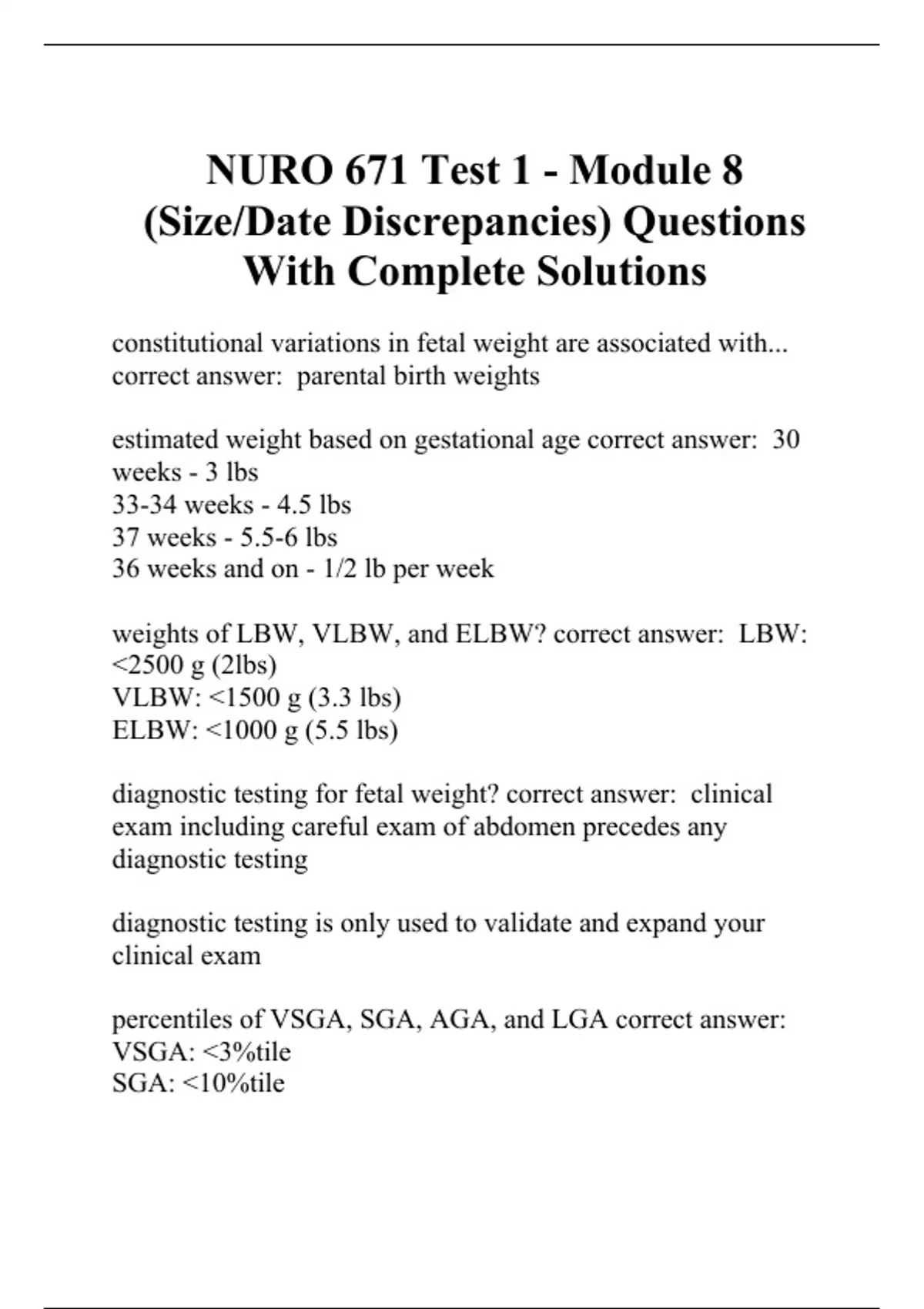 NURO 671 Test 1 - Module 8 (Size/Date Discrepancies) Questions With ...