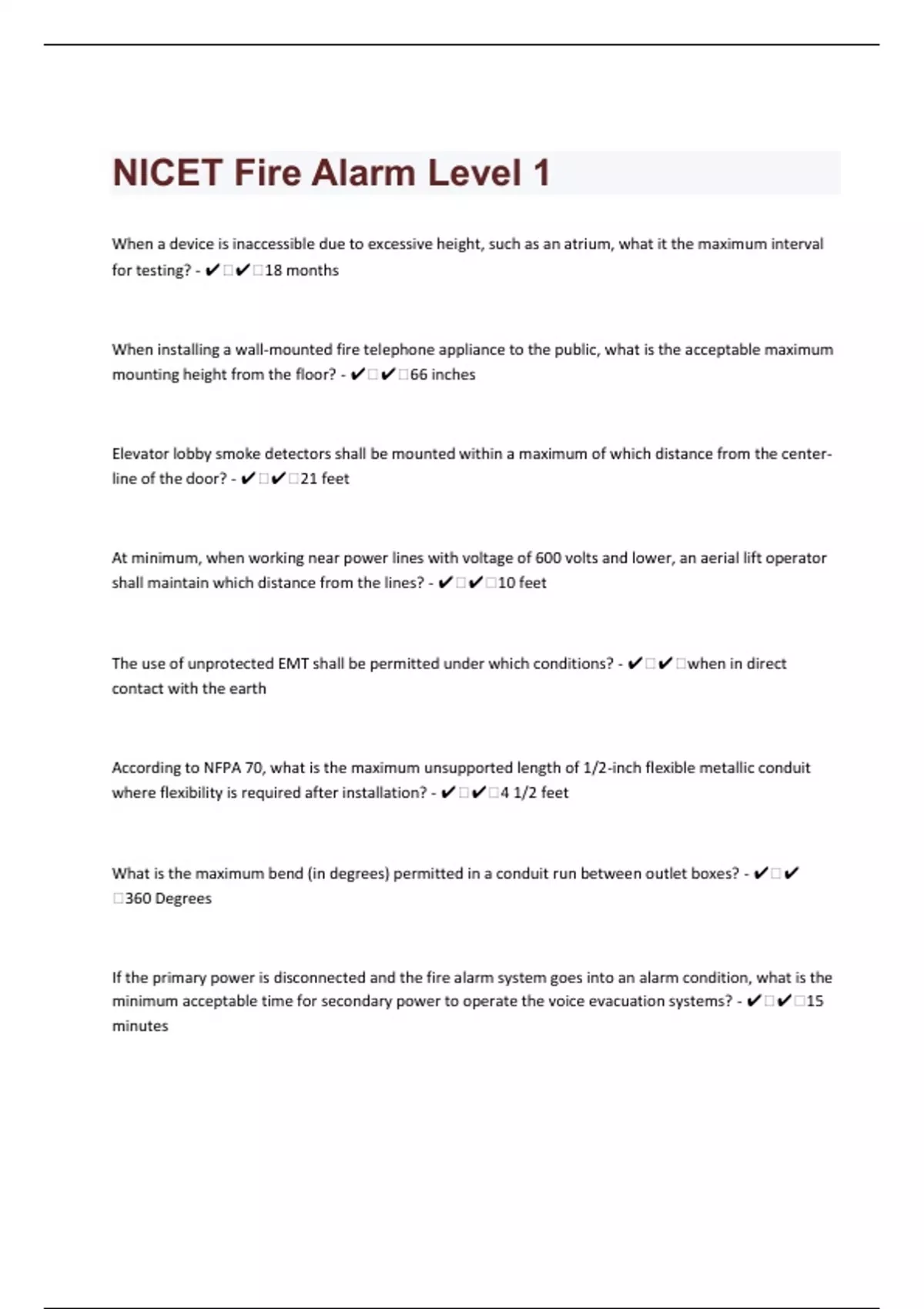 NICET Fire Alarm Level 1|107 Questions with 100% Correct Answers ...