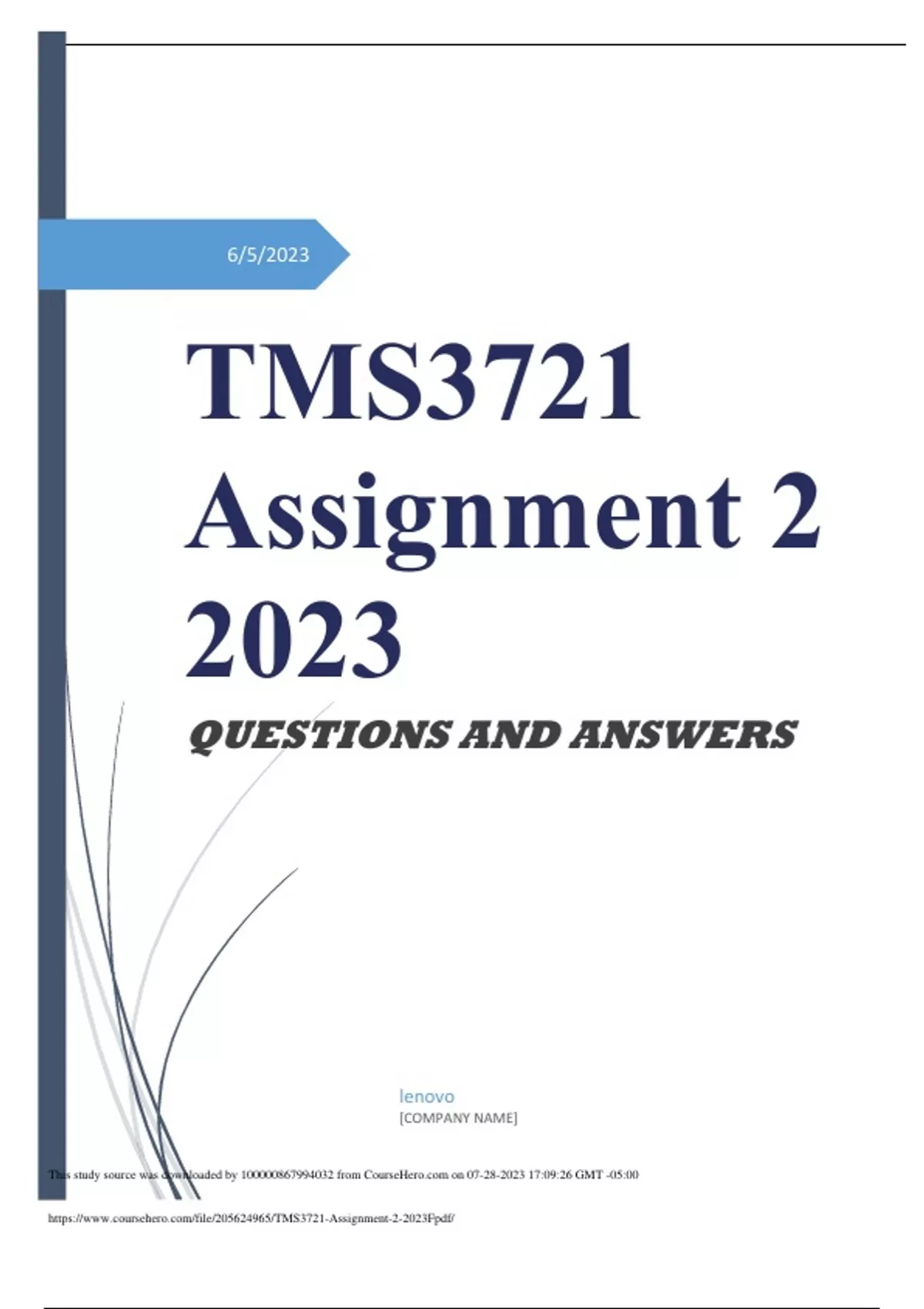 TMS3721 Assignment 2 2023 QUESTIONS AND ANSWERS - Nur53 - Stuvia US