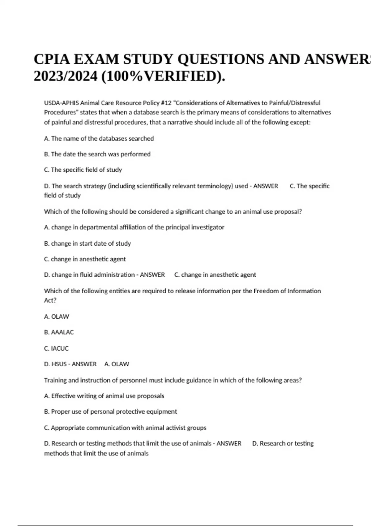 CPIA EXAM STUDY QUESTIONS AND ANSWERS 2023/2024 (100%VERIFIED). - CPIA - Stuvia US