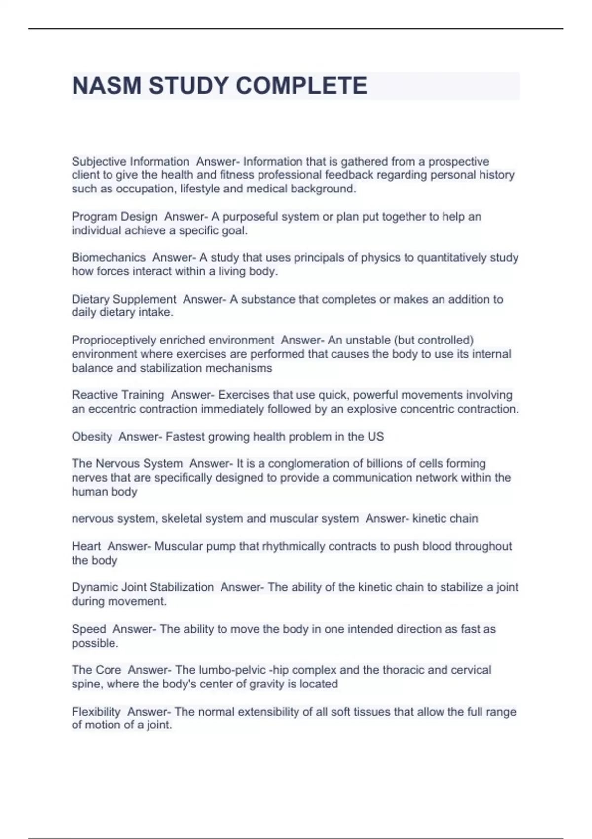 NASM STUDY COMPLETE - Nasm - Stuvia US