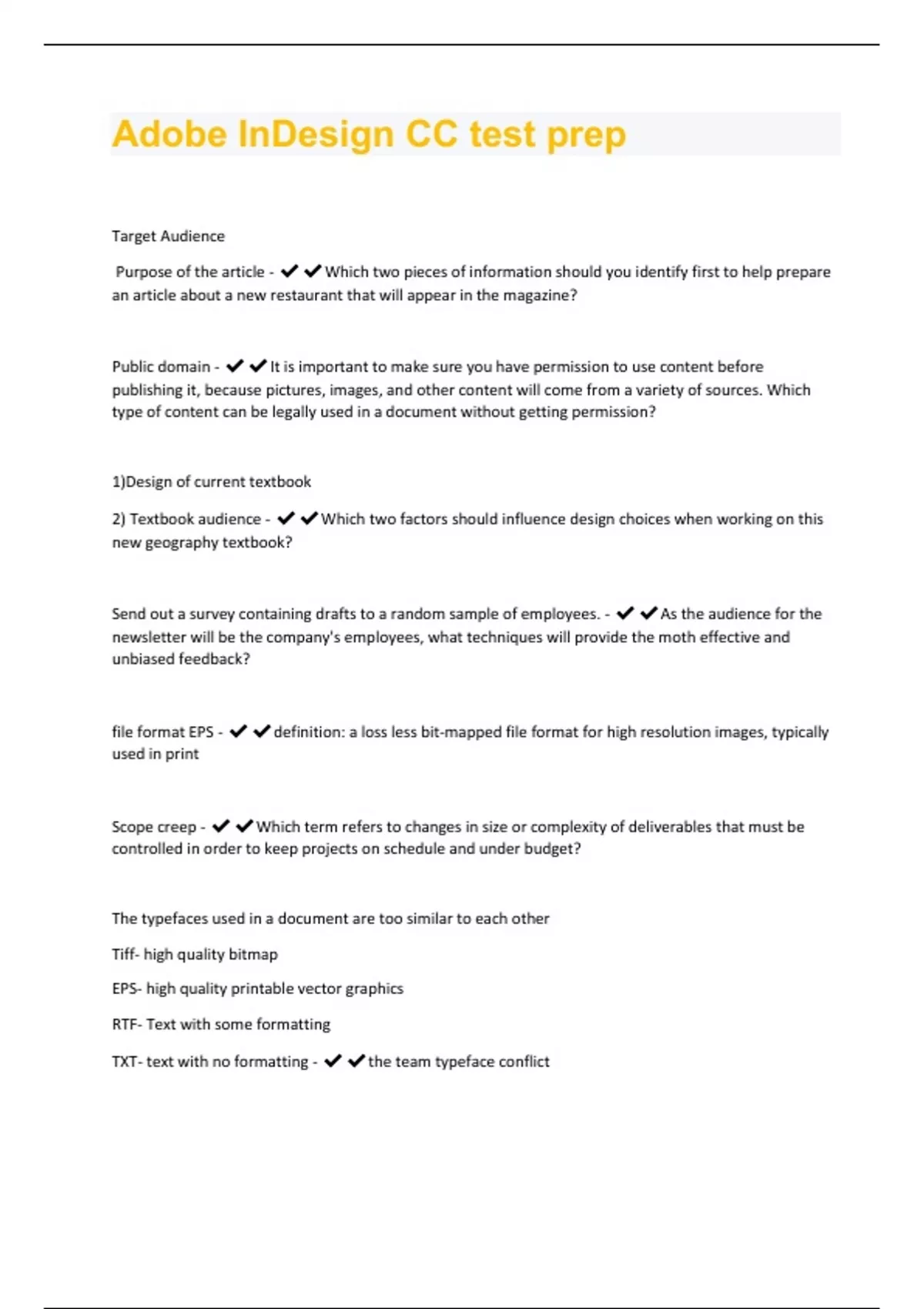 Adobe InDesign CC test prep | 56 Questions With Correct Answers ...