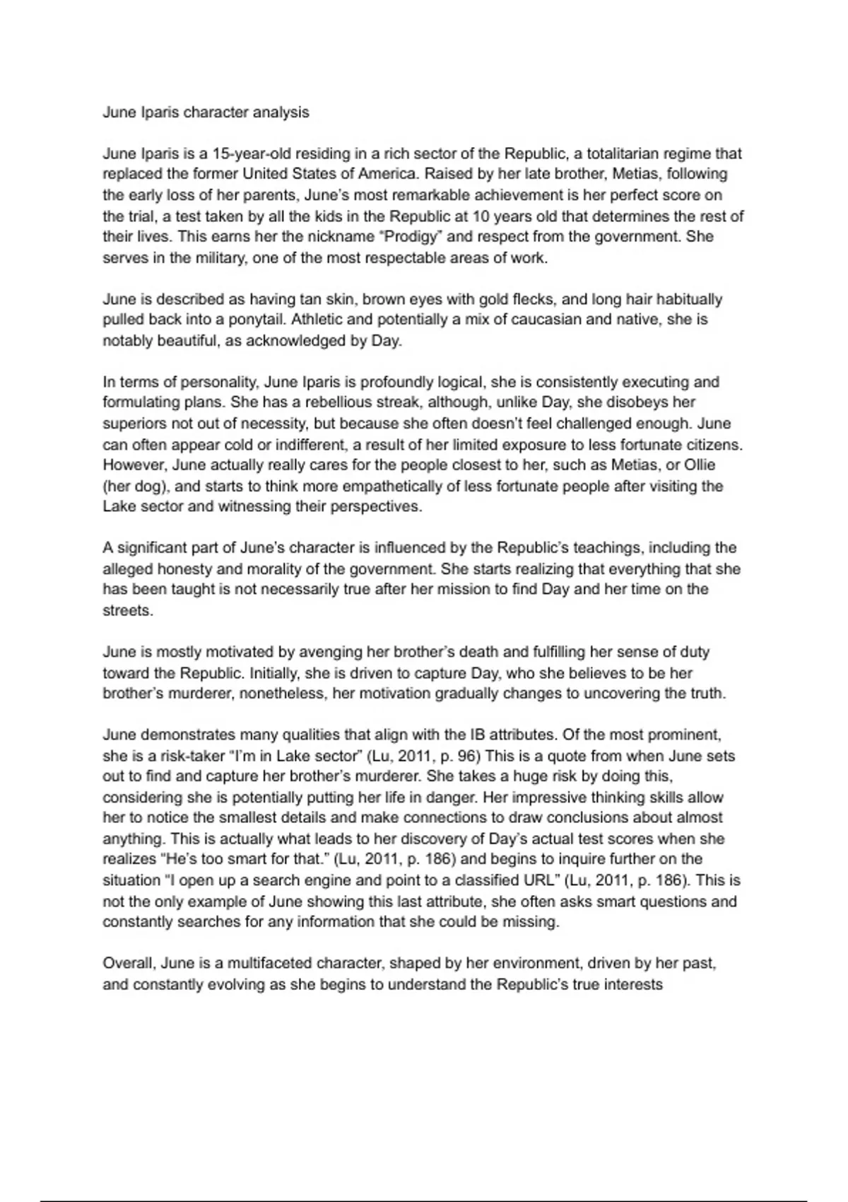 June Iparis character analysis - English - Stuvia US