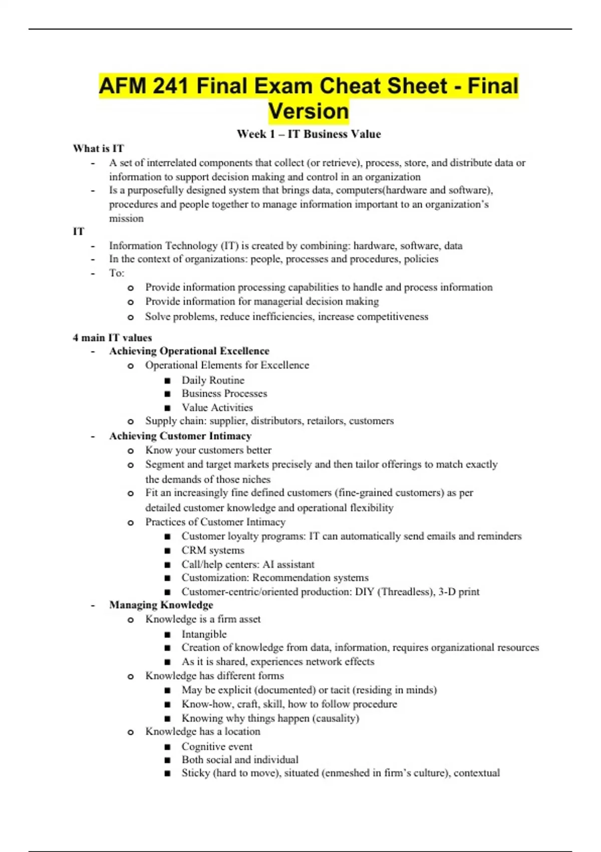 AFM 241 Final Exam Cheat Sheet - Final Version - AFM 241 Finl Verson ...