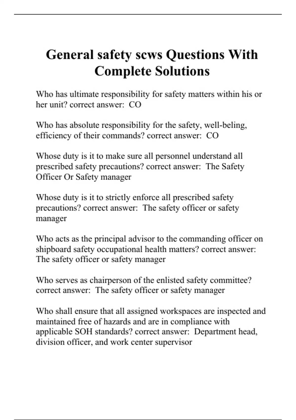 General safety scws Questions With Complete Solutions - General safety ...