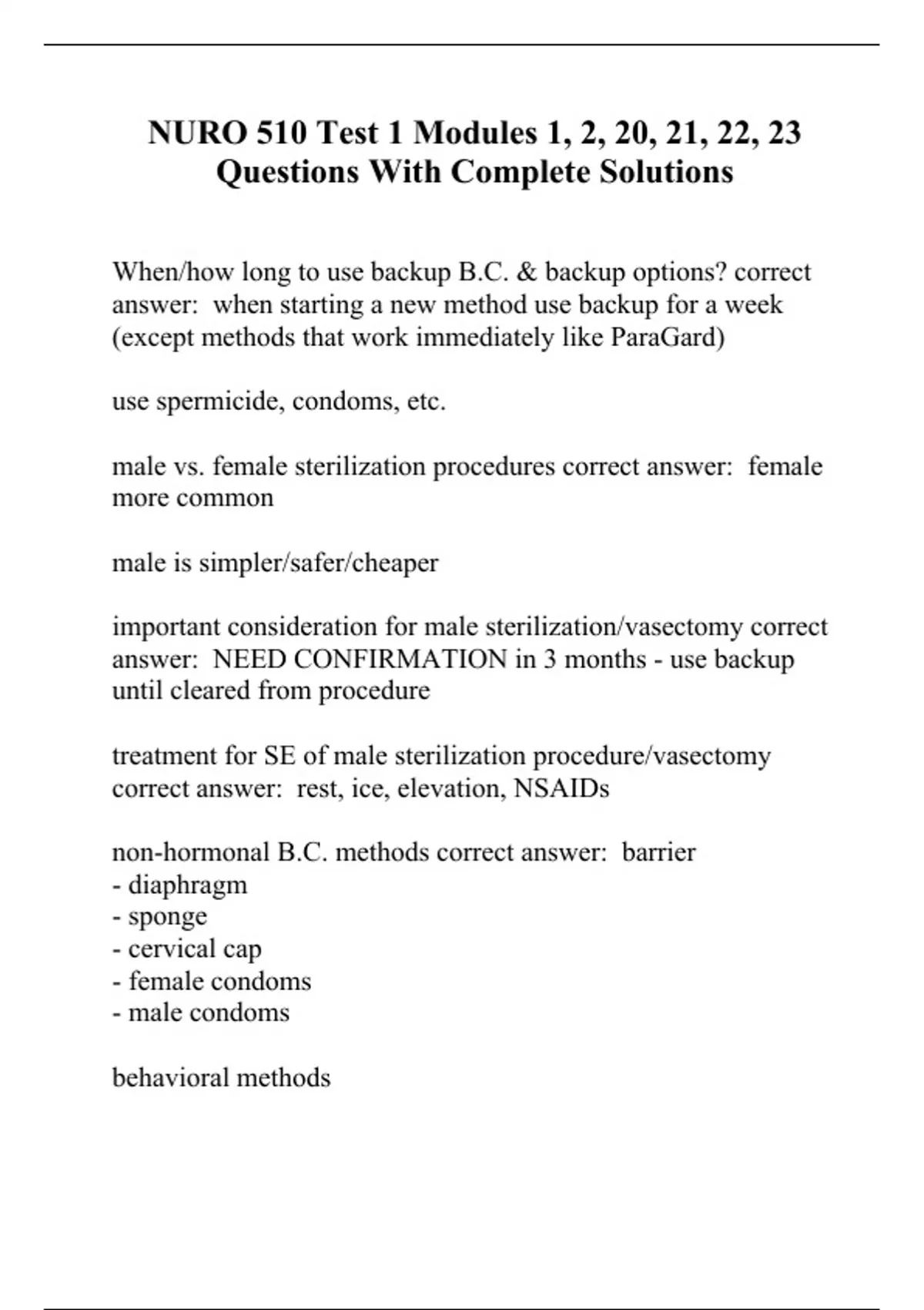 NURO 510 Test 1 Modules 1, 2, 20, 21, 22, 23 Questions With Complete ...