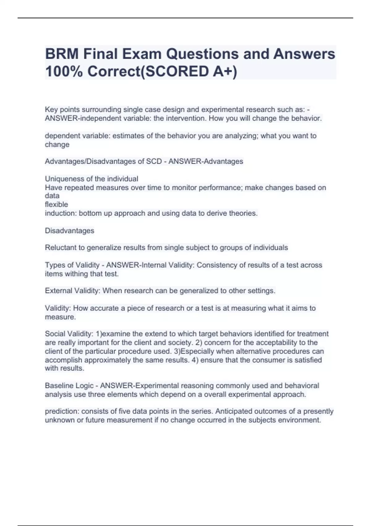 BRM Final Exam Questions and Answers 100% Correct(SCORED A+) - BRM - Stuvia US