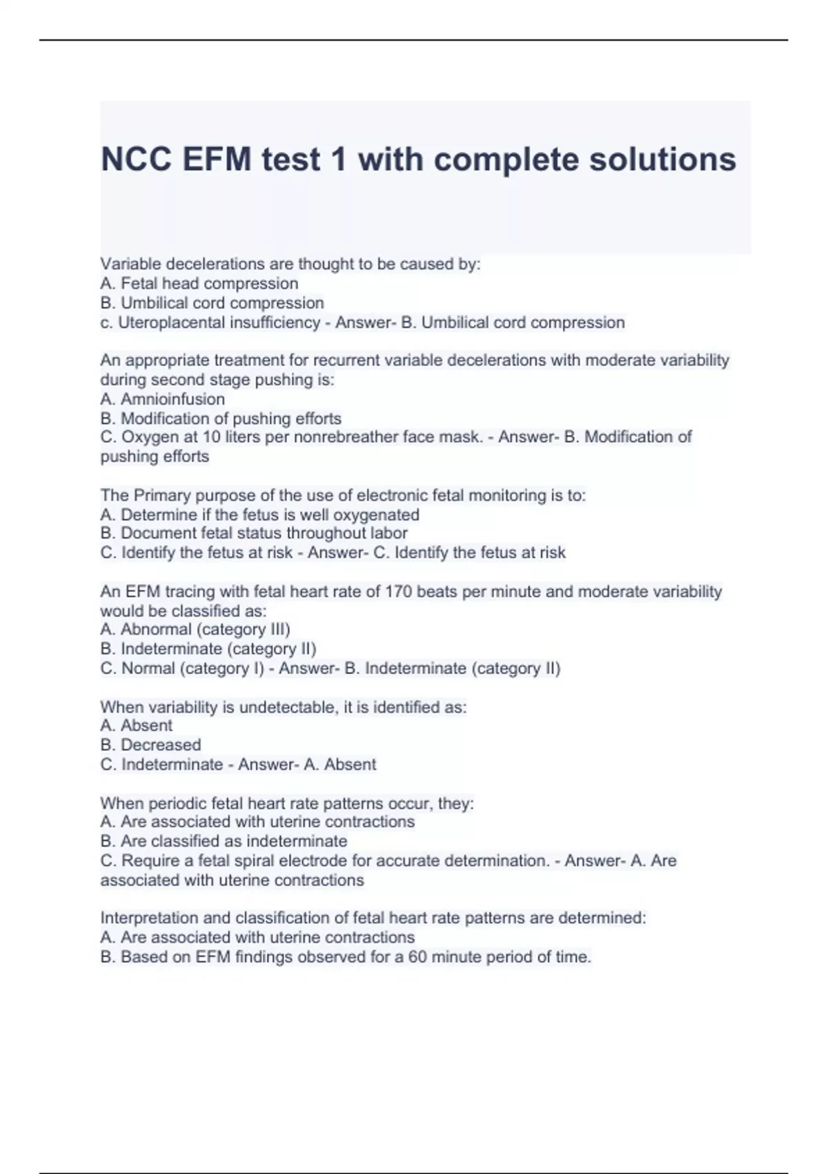 NCC EFM test 1 with complete solutions - NCC EFM - Stuvia US