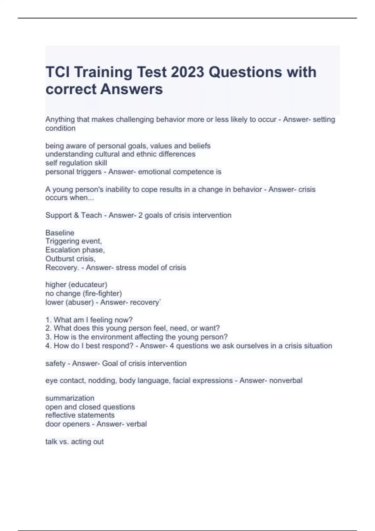 TCI Training Test 2023 Questions with correct Answers - TCI Training ...