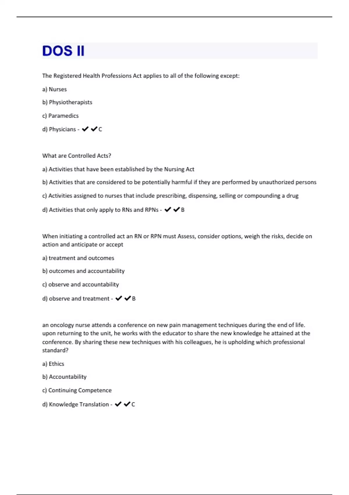 DOS II | 70 Questions and Answers(A+ Solution guide) - DOS II - Stuvia US