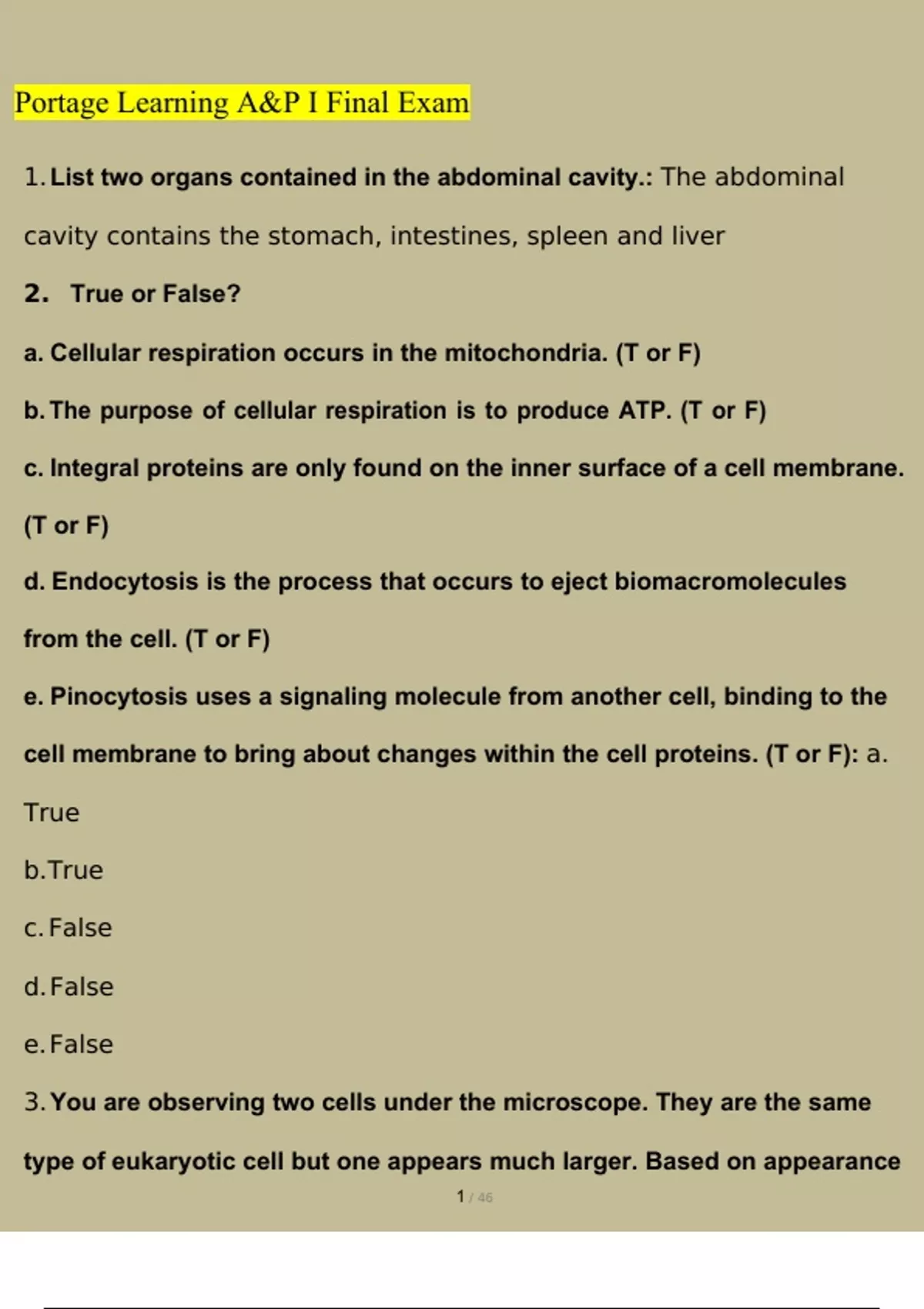 A&P 1 Final Exam Portage Learning Latest Questions and Answers (2023/ ...