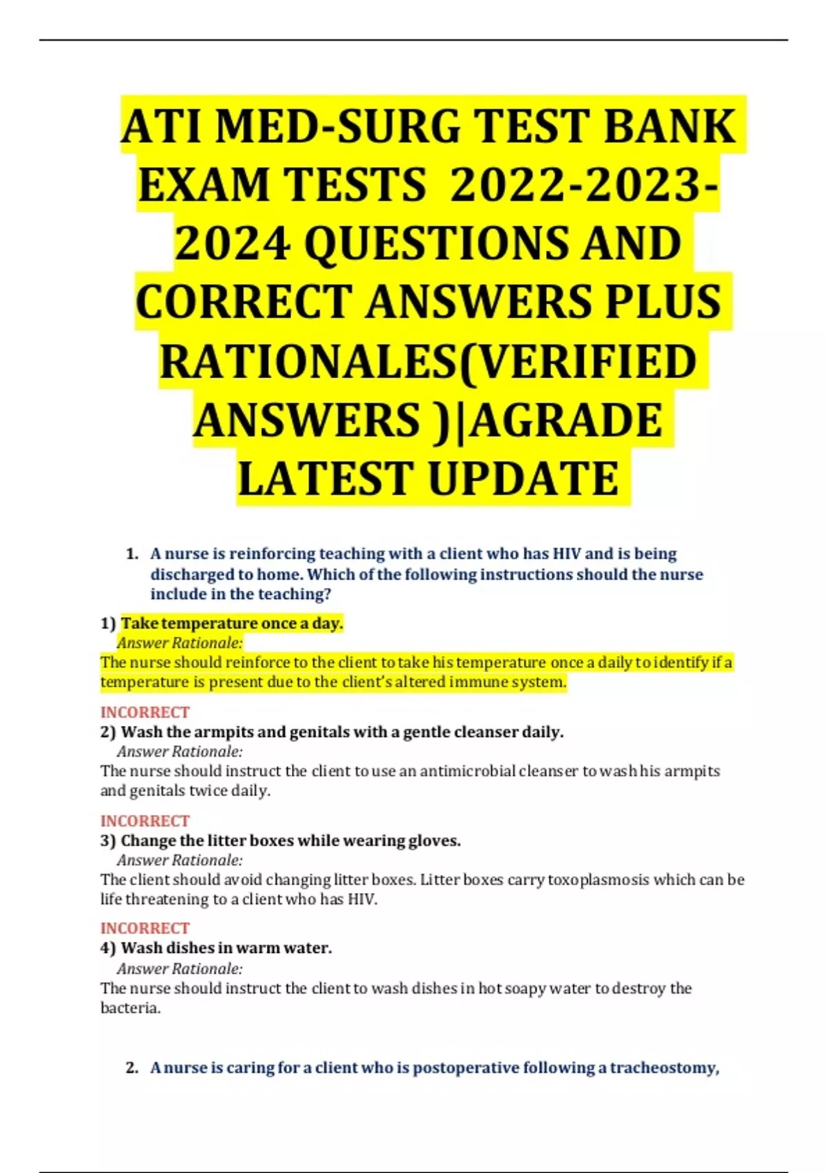 ATI MED-SURG TEST BANK EXAM TESTS QUESTIONS AND CORRECT ANSWERS PLUS ...