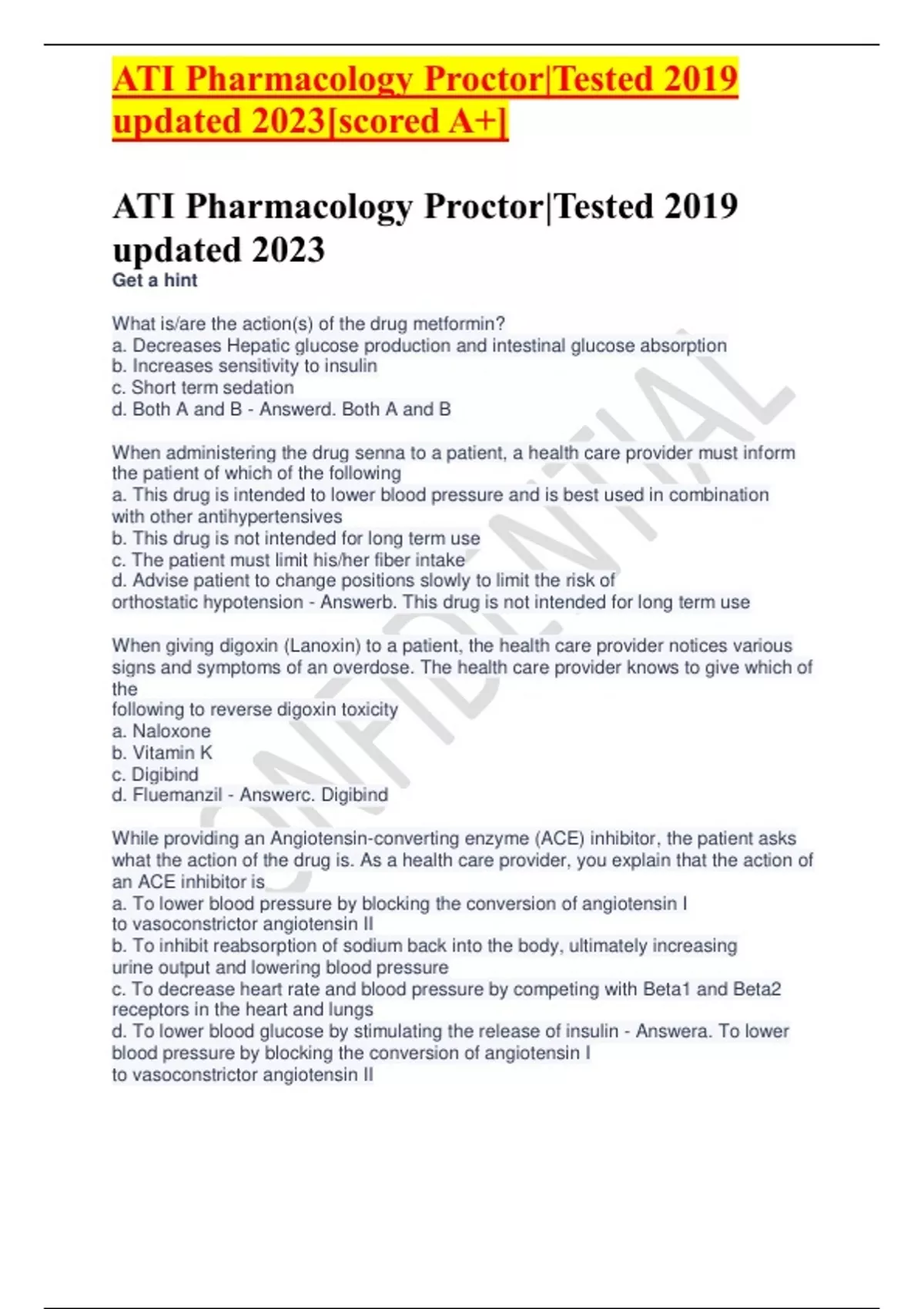 ATI Pharmacology Proctor|Tested 2019 updated 2023[scored A+] - ATI Pha ...