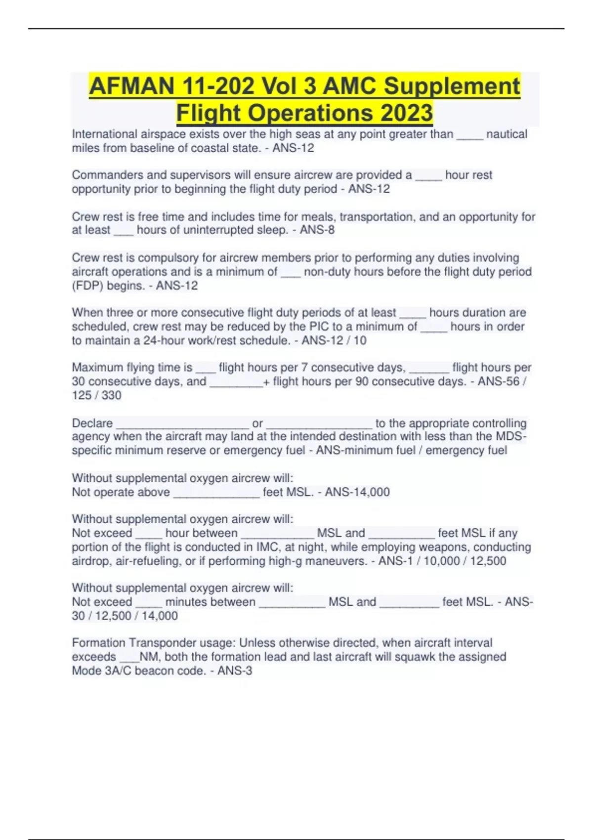 AFMAN 11-202 Vol 3 AMC Supplement Flight Operations 2023 - AFMAN 11-202 Vol 3 AMC - Stuvia US